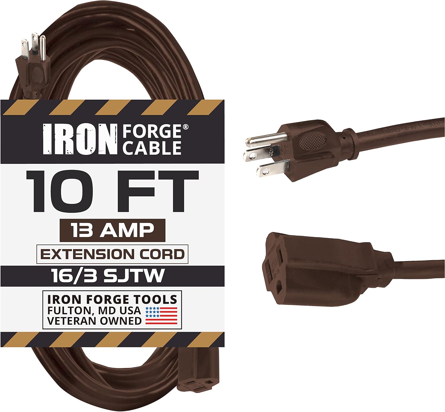 Amazon.com: Iron Forge Cable 10 Ft Outdoor Brown Extension Cord, 16/3 ...