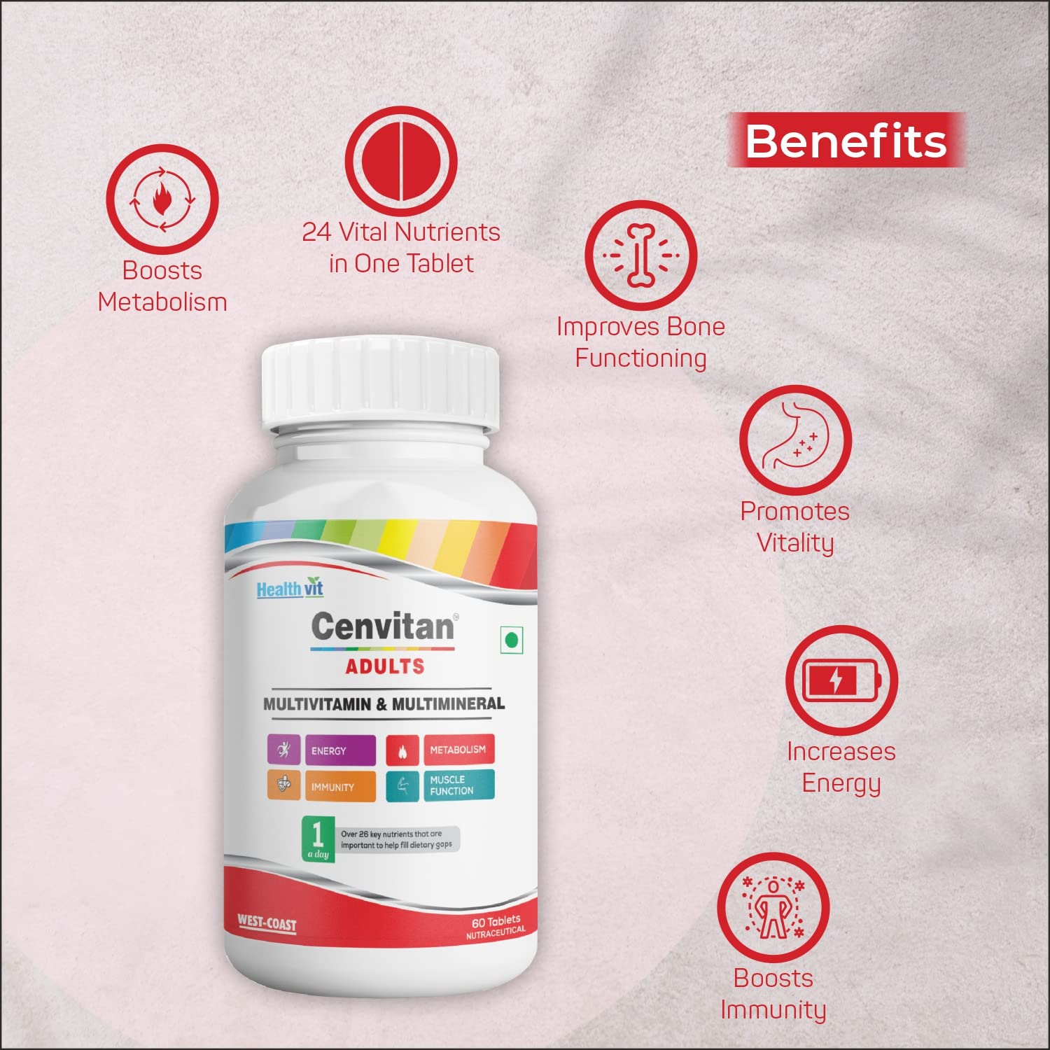 Buy Healthvit Cenvitan Adults Multivitamin & Multimineral with 26 ...