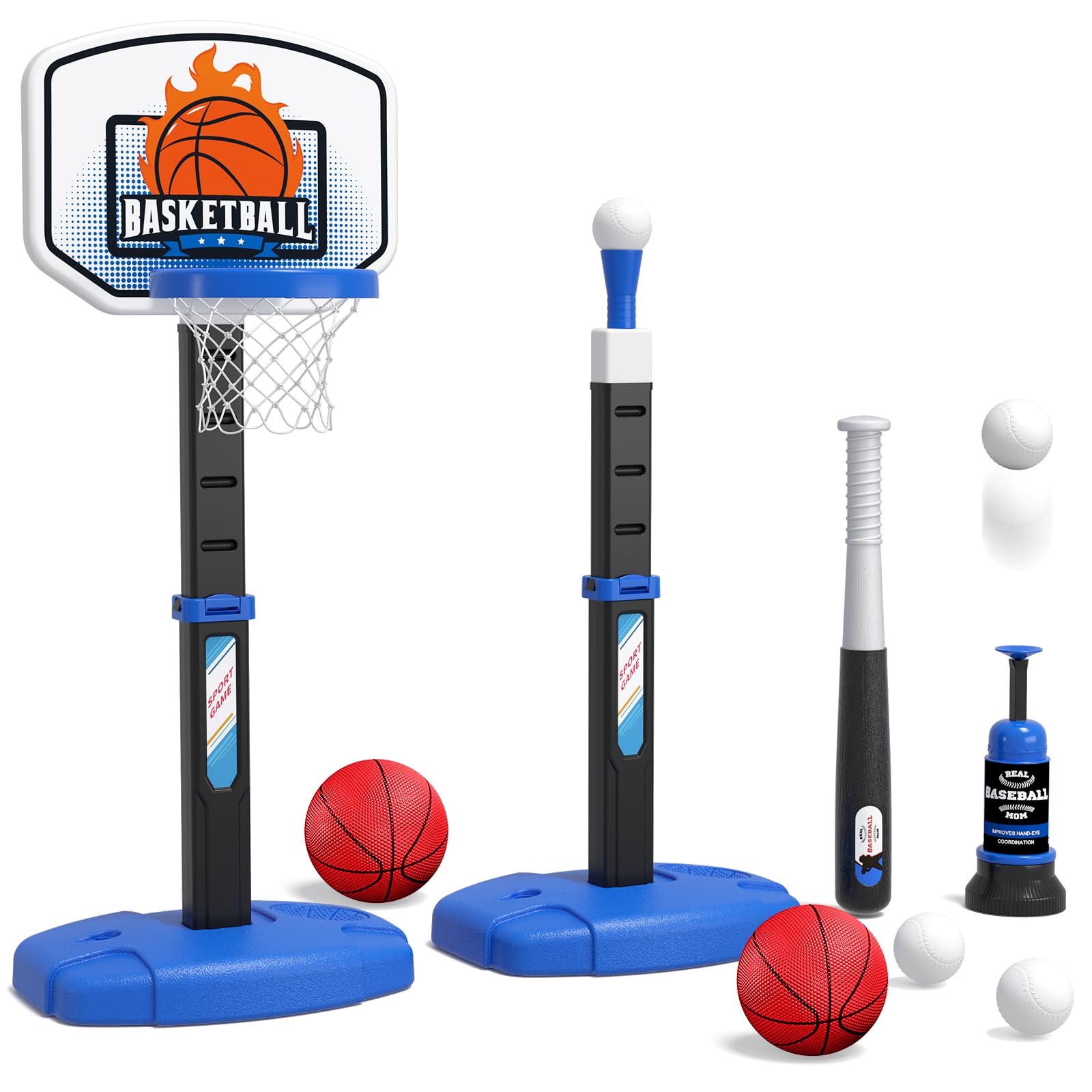 Amazon.com: Wee Wonders 2 in 1 Toddler Basketball Hoop and T Ball Set ...
