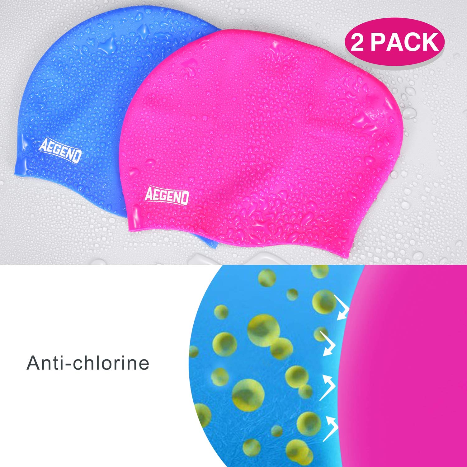 Aegend Swim Caps for Long Hair (2 Pack), Durable Silicone Swimming Caps ...