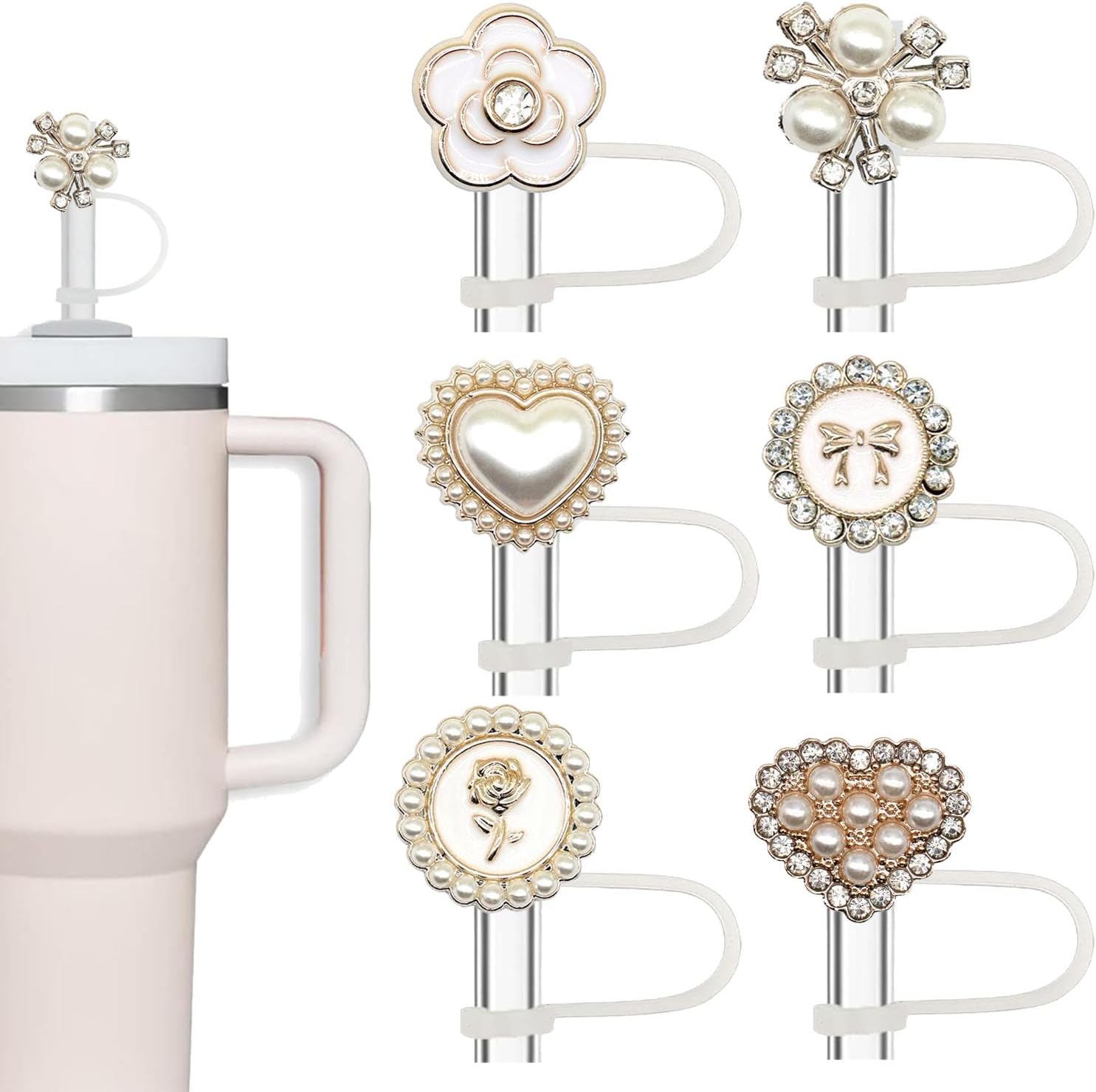 Amazon.com: MENGSOOD Straw Cover Cap for Stanley Cup,White Pearl Straw ...