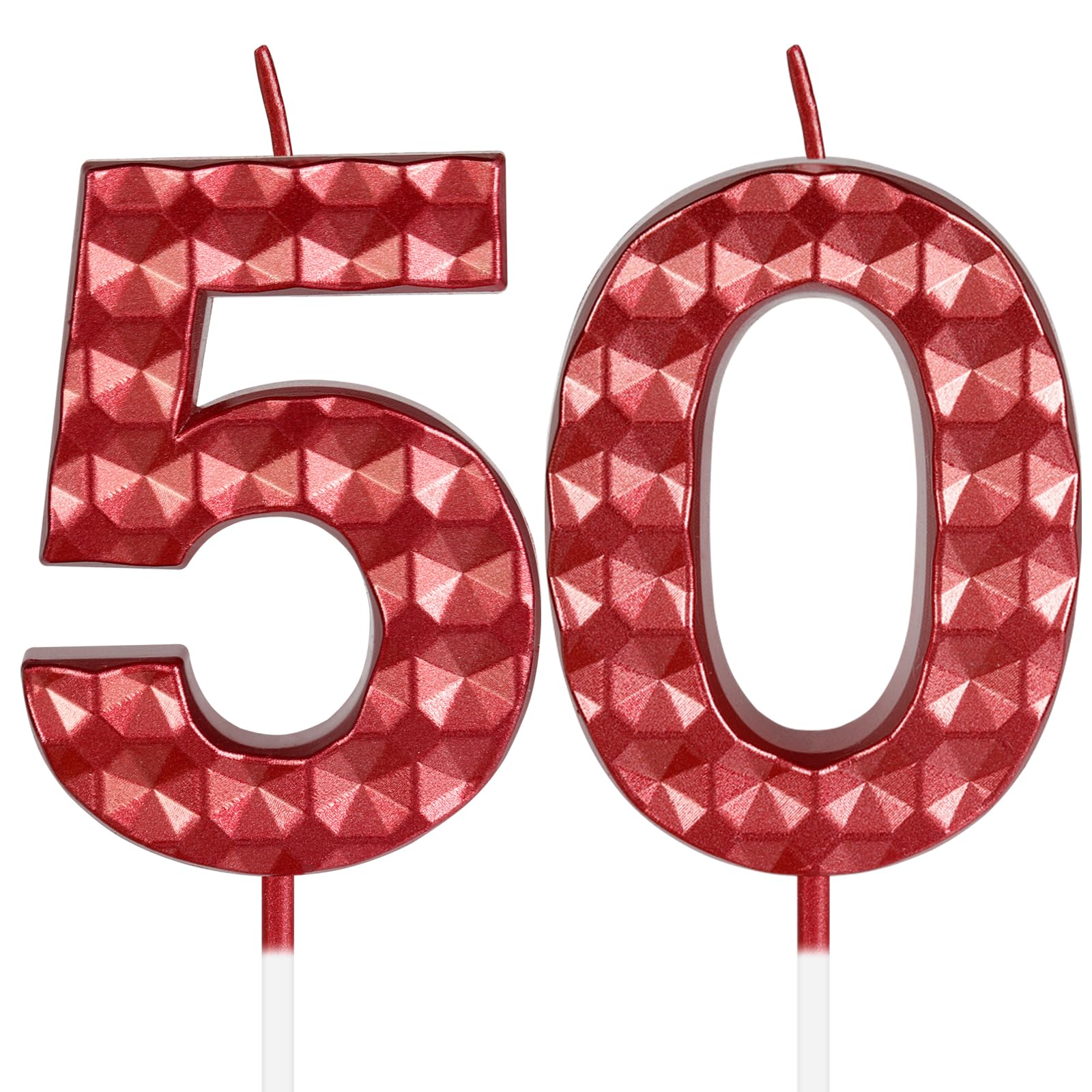Amazon.com: Red 50th Birthday Candles,Diamond Design 3D Number 50 ...