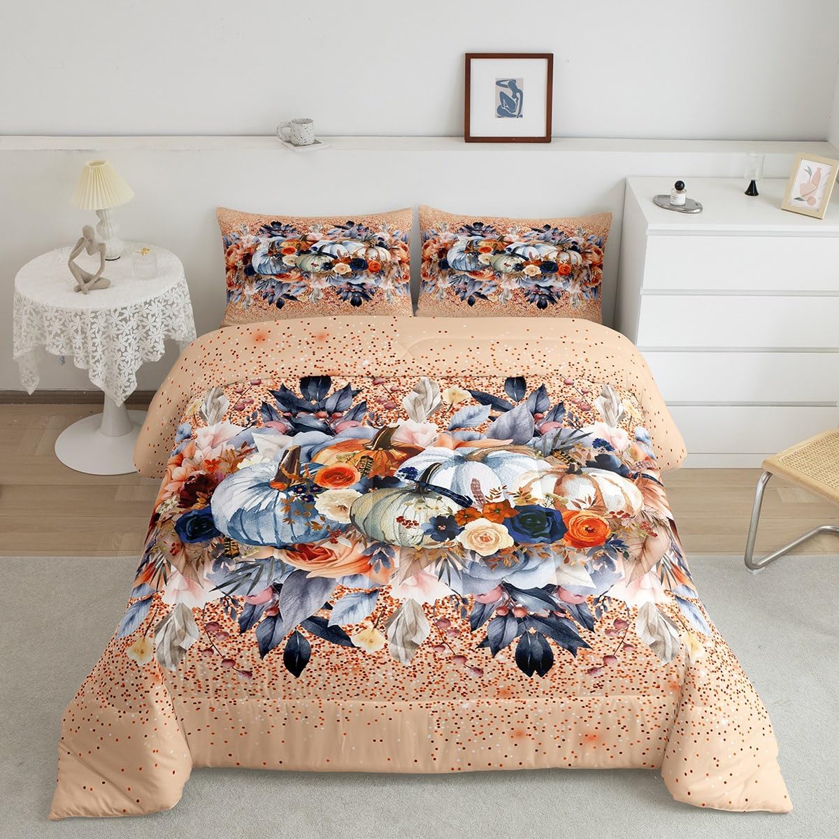 Amazon.com: Homewish Fall Pumpkin Comforter Set King Size Vintage ...
