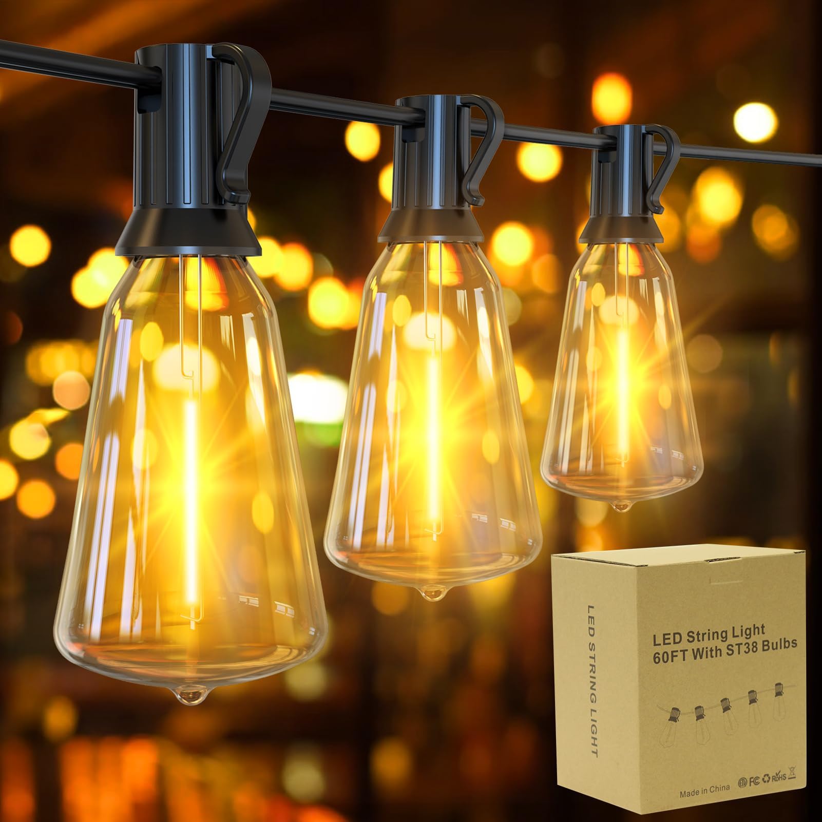 Hotomely LED Outdoor String Lights 60FT Patio Lights with 31 ...