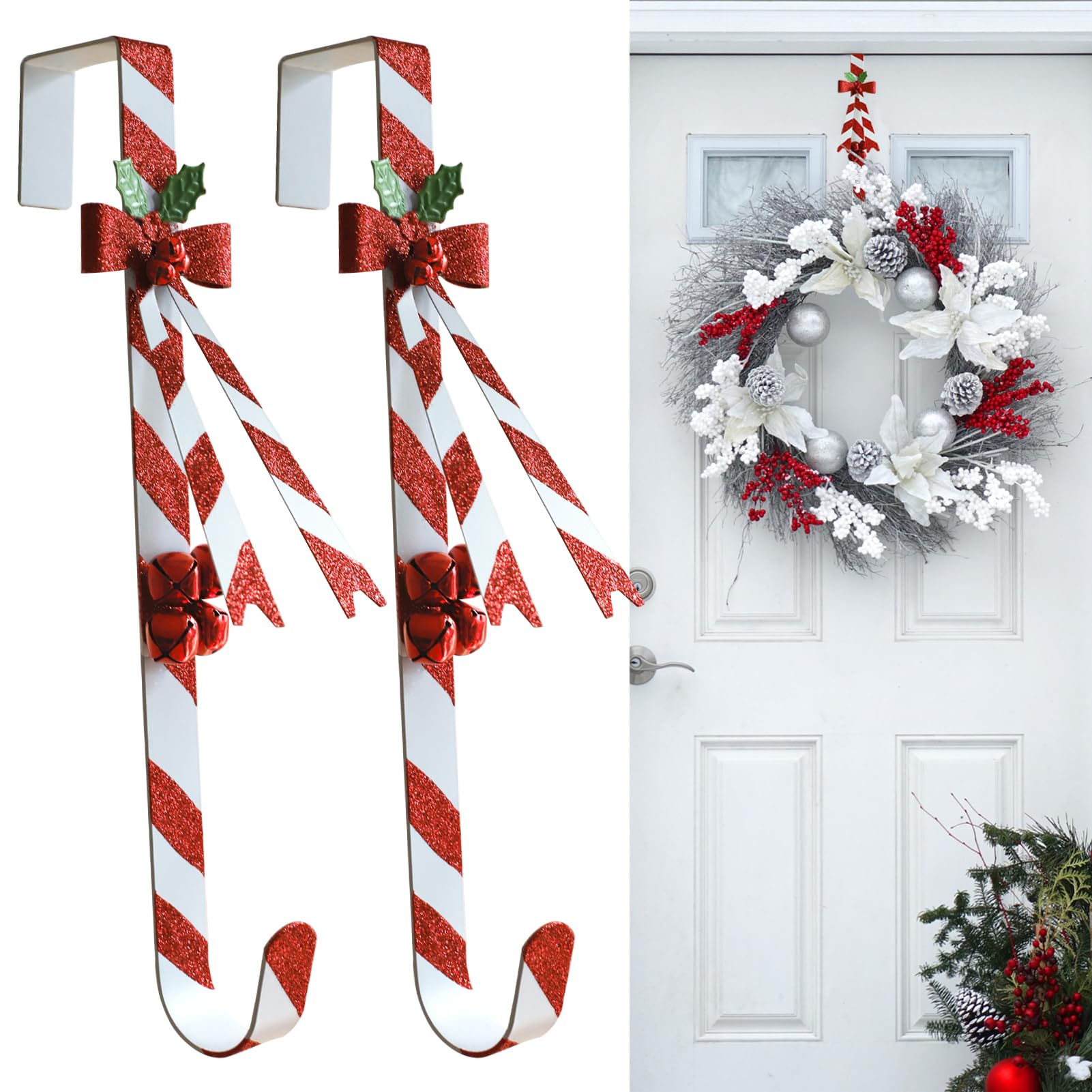 Amazon.com: WKHOMEDECO 2 Pack Candy Cane Wreath Hangers for Front Door ...