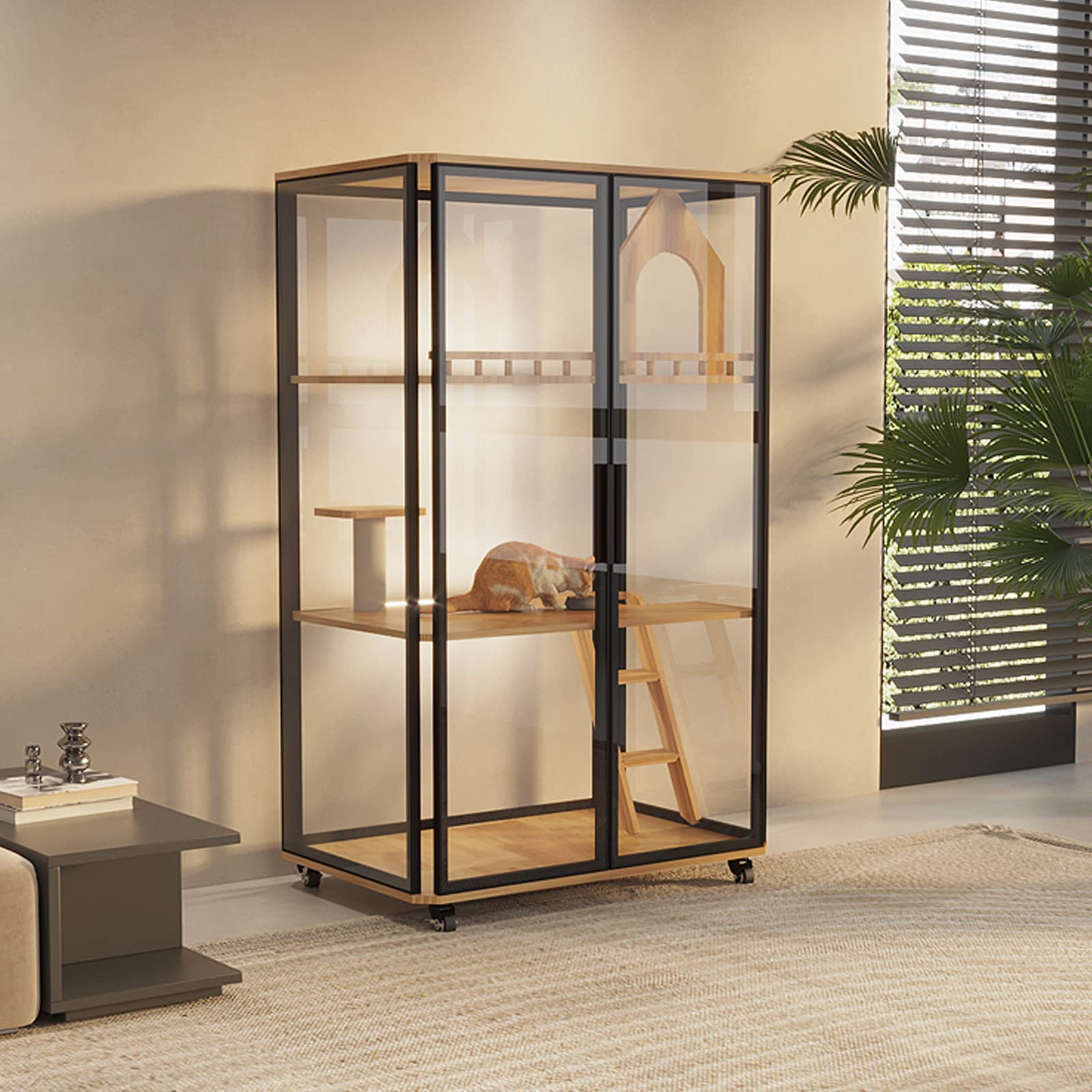Cage House Design Glass Modern Dog Crate With Acrylic Sliding Door