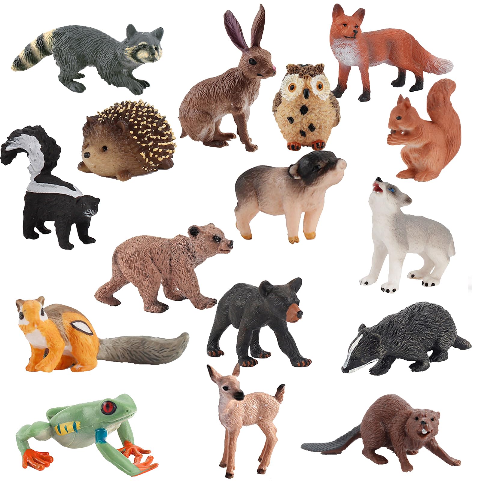 Techshining 16pcs Forest Animal Figures Toys, Baby Woodland Animals ...