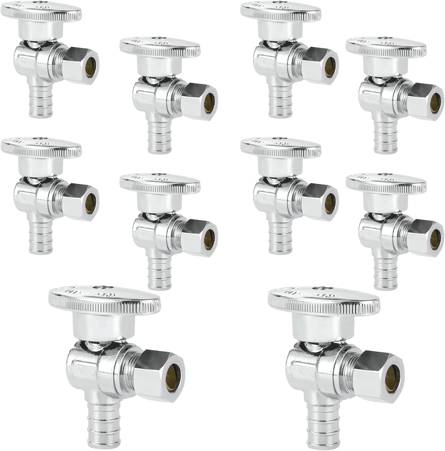 10-PCs HeSun Pex Angle Stop Valve, 1/2" Pex x 3/8" OD Compression Angle ...