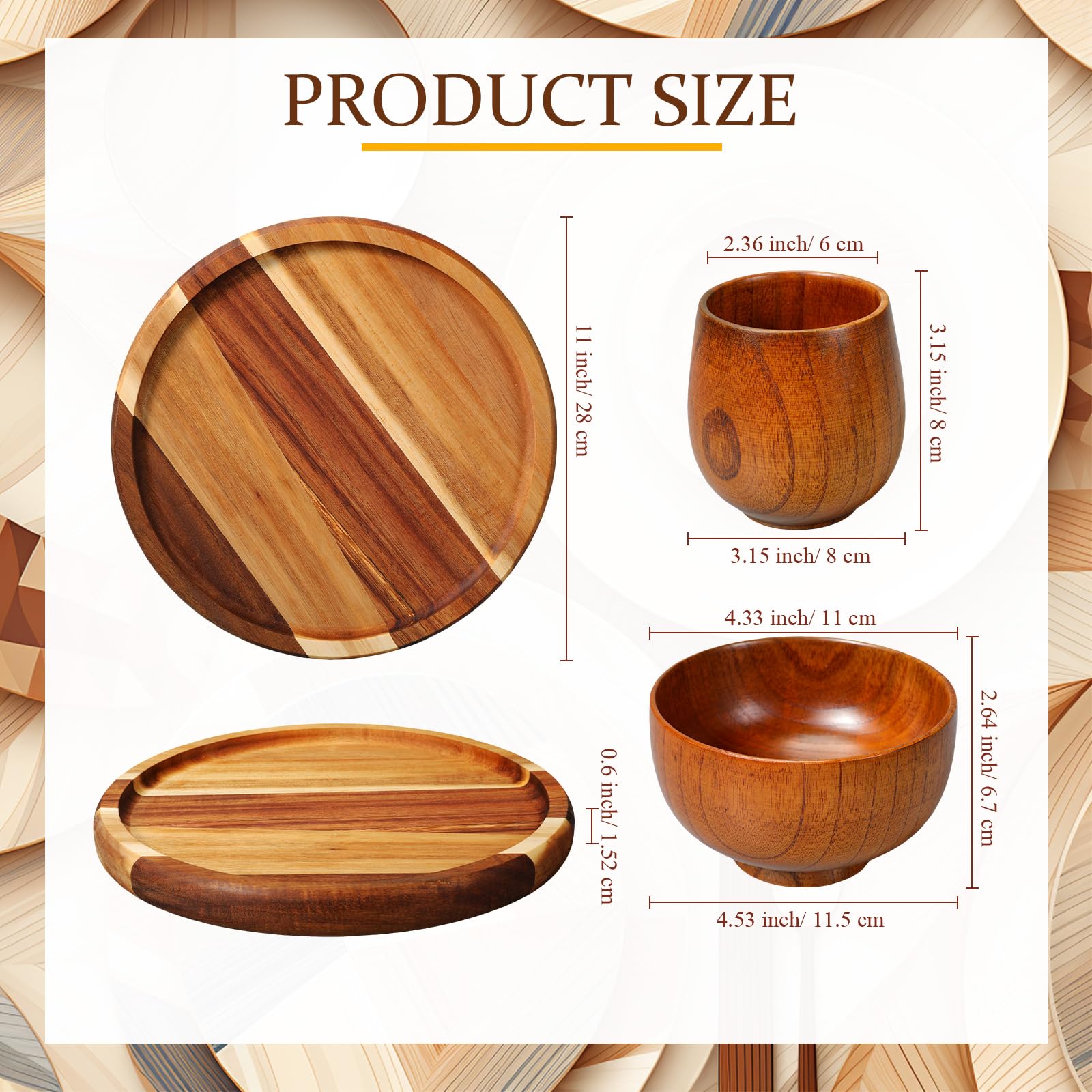 Tanlade 24 Pieces Wood Dinnerware Set Wooden Plates and Bowls with ...