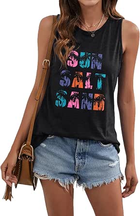 Sun Salt Sand Tank Top Women Vacation Sleeveless T-Shirt Coconut Tree ...