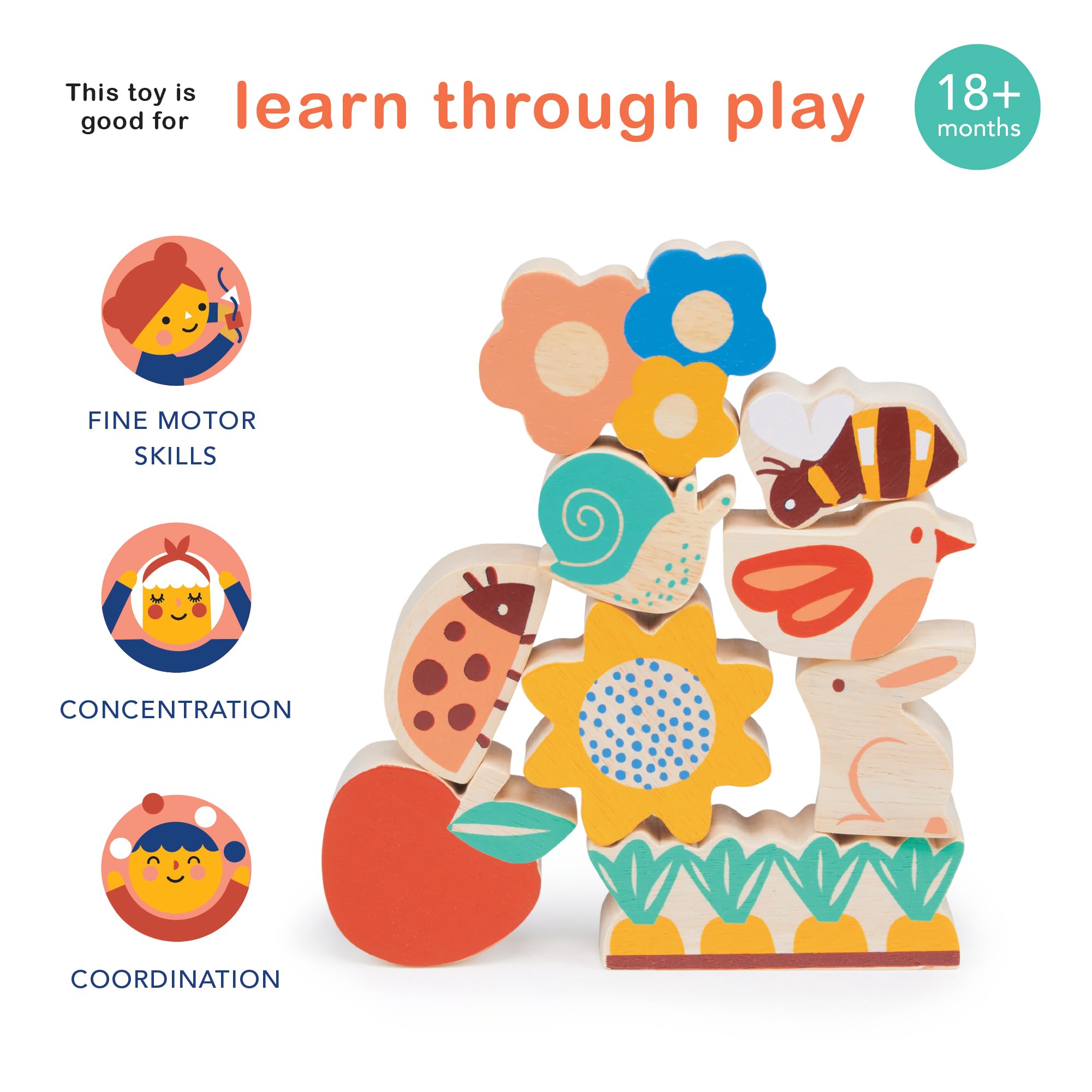 Mentari Wooden Stacking Garden – Balancing Toy Animal Blocks Game For ...