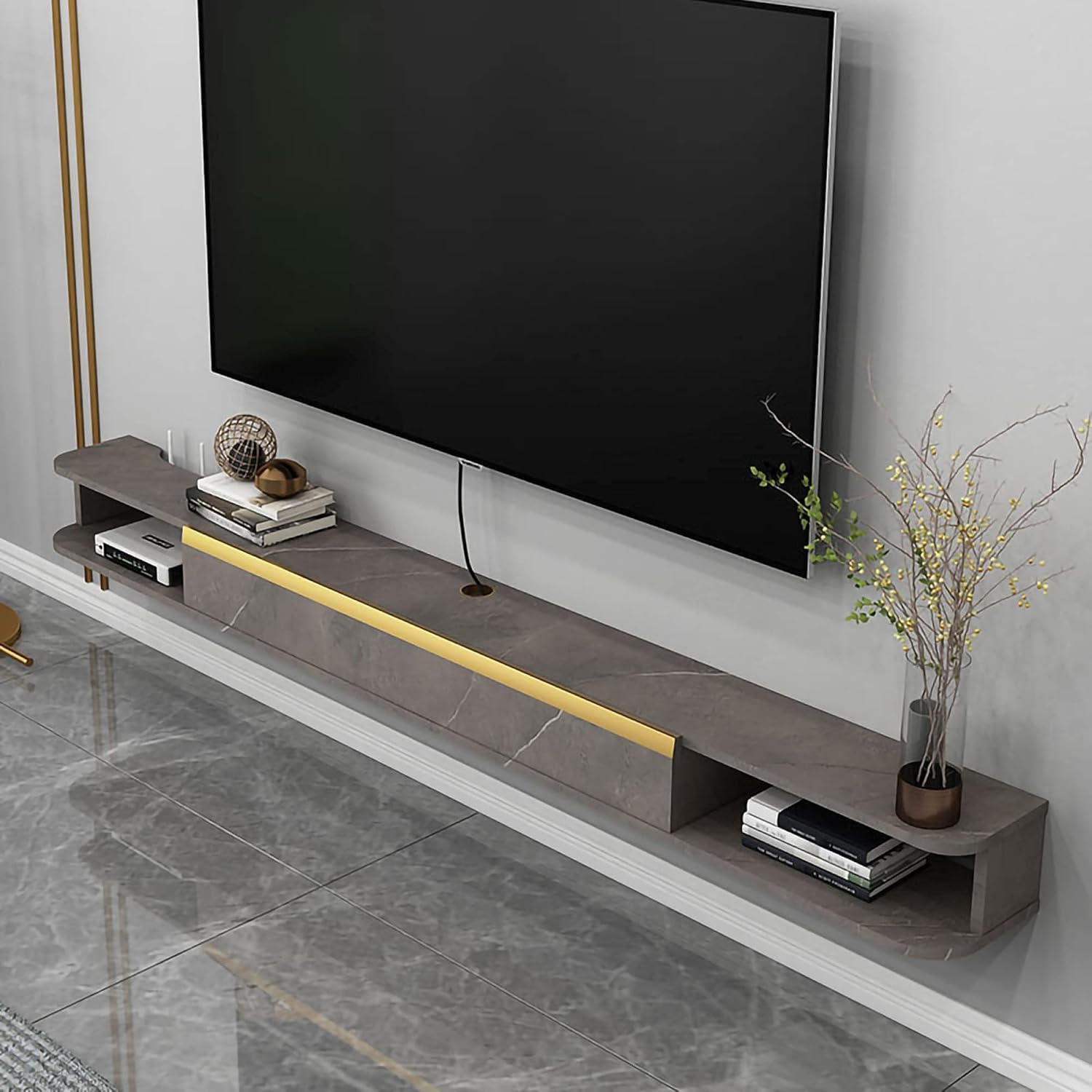 Amazon.com: Floating TV Stand Cabinet Solid Wood Wall Mounted TV Shelf ...