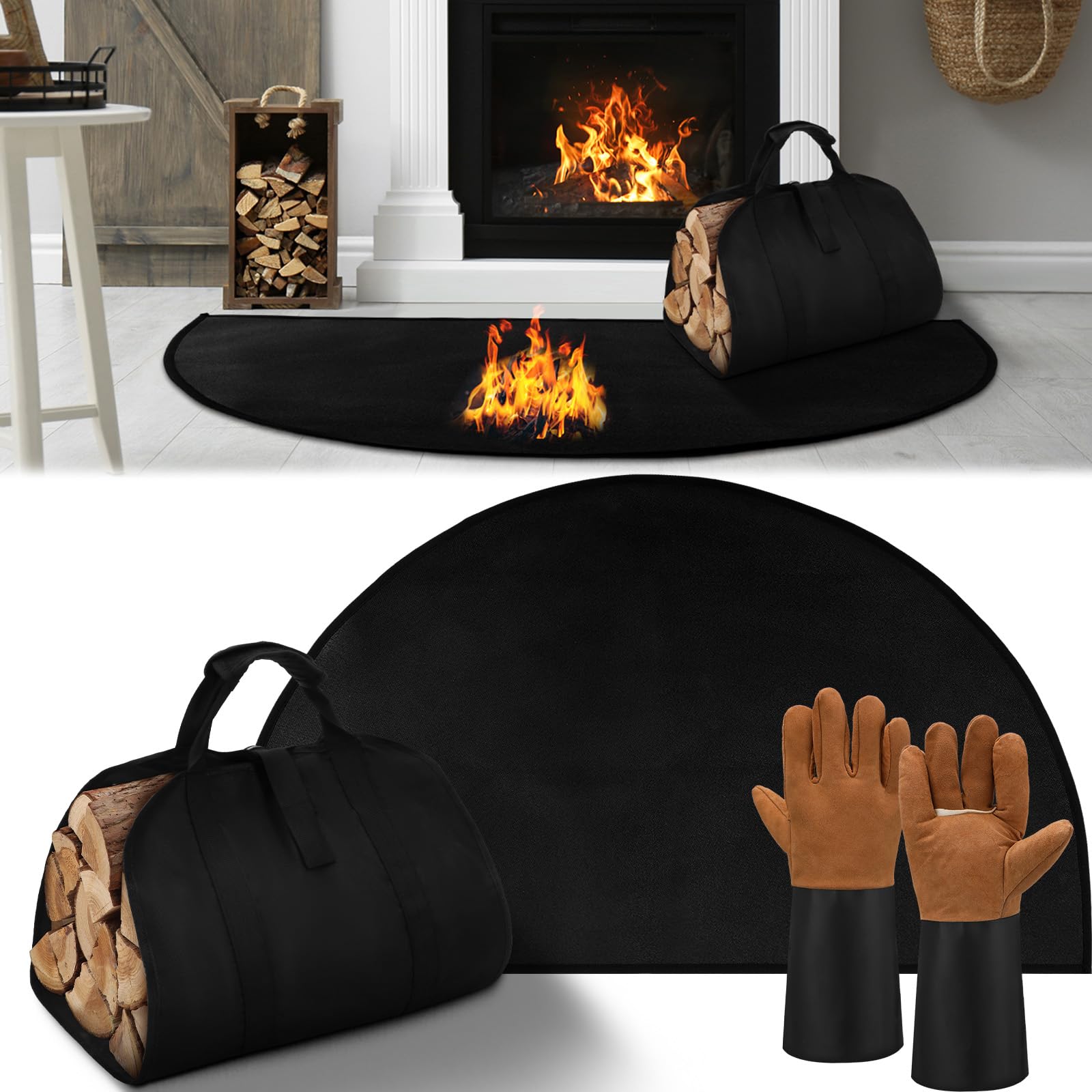 Amazon.com: Relaxweex 3 Pcs Fireproof Hearth Rug 42 x 24 Fireplace Rug ...