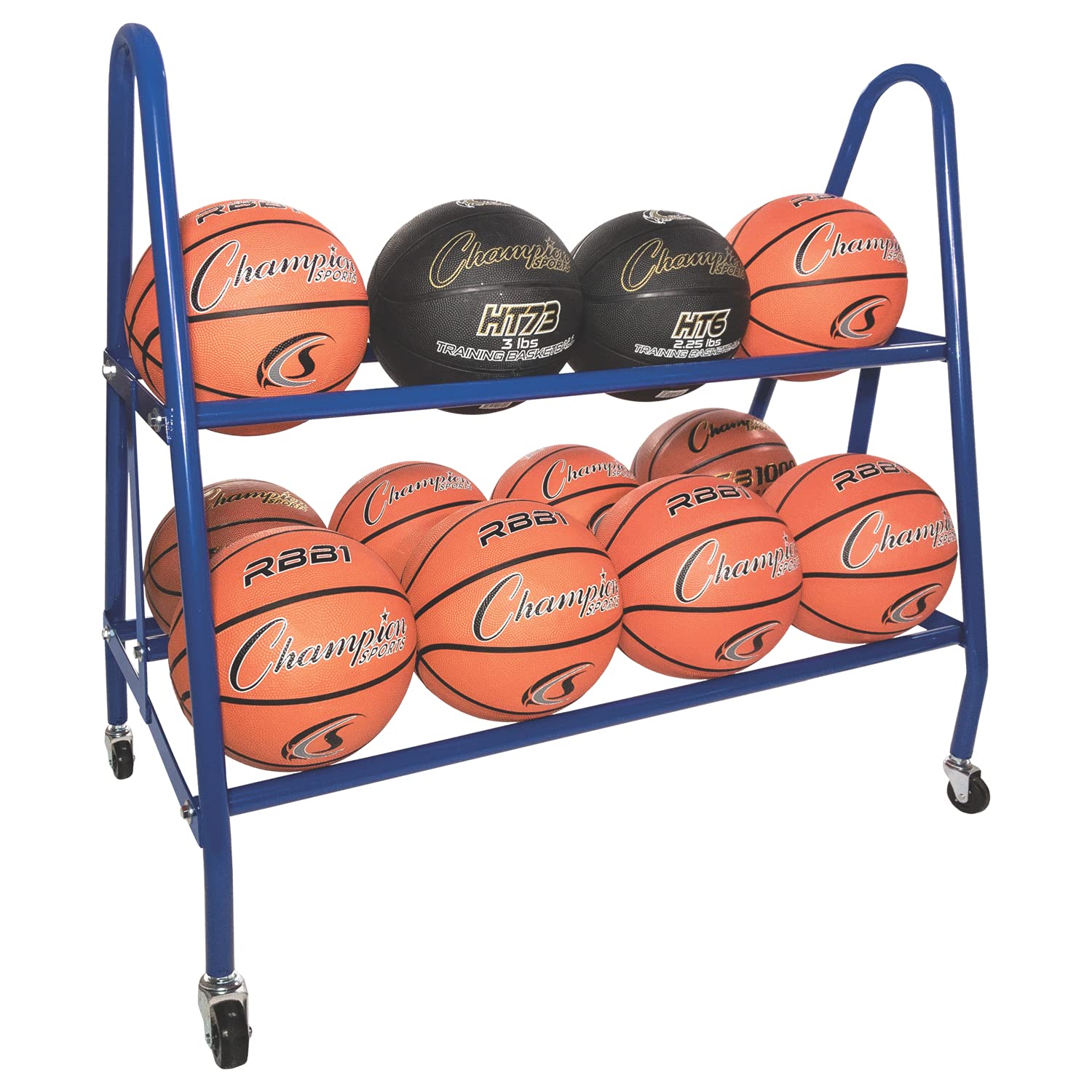 Champion Sports Steel Frame Rolling Basketball Storage Cart - Multiple ...