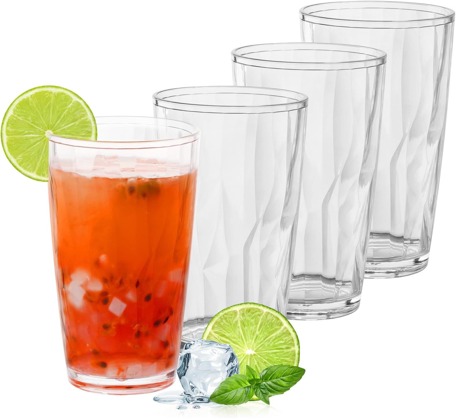 Voency 4pcs 490ML Plastic Tumblers, Reusable Acrylic Drinking Glasses ...