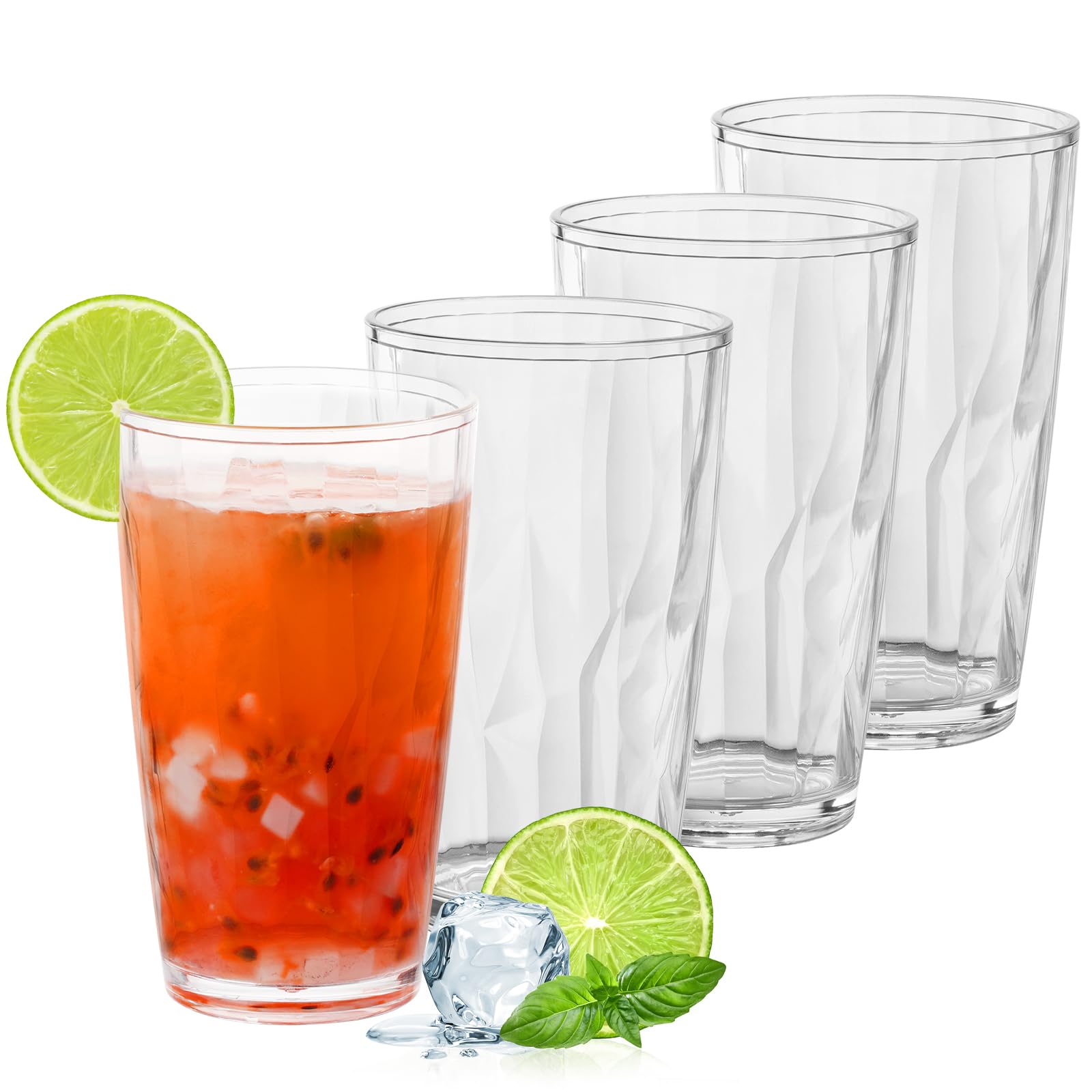 Voency 4pcs 490ML Plastic Tumblers, Reusable Acrylic Drinking Glasses ...