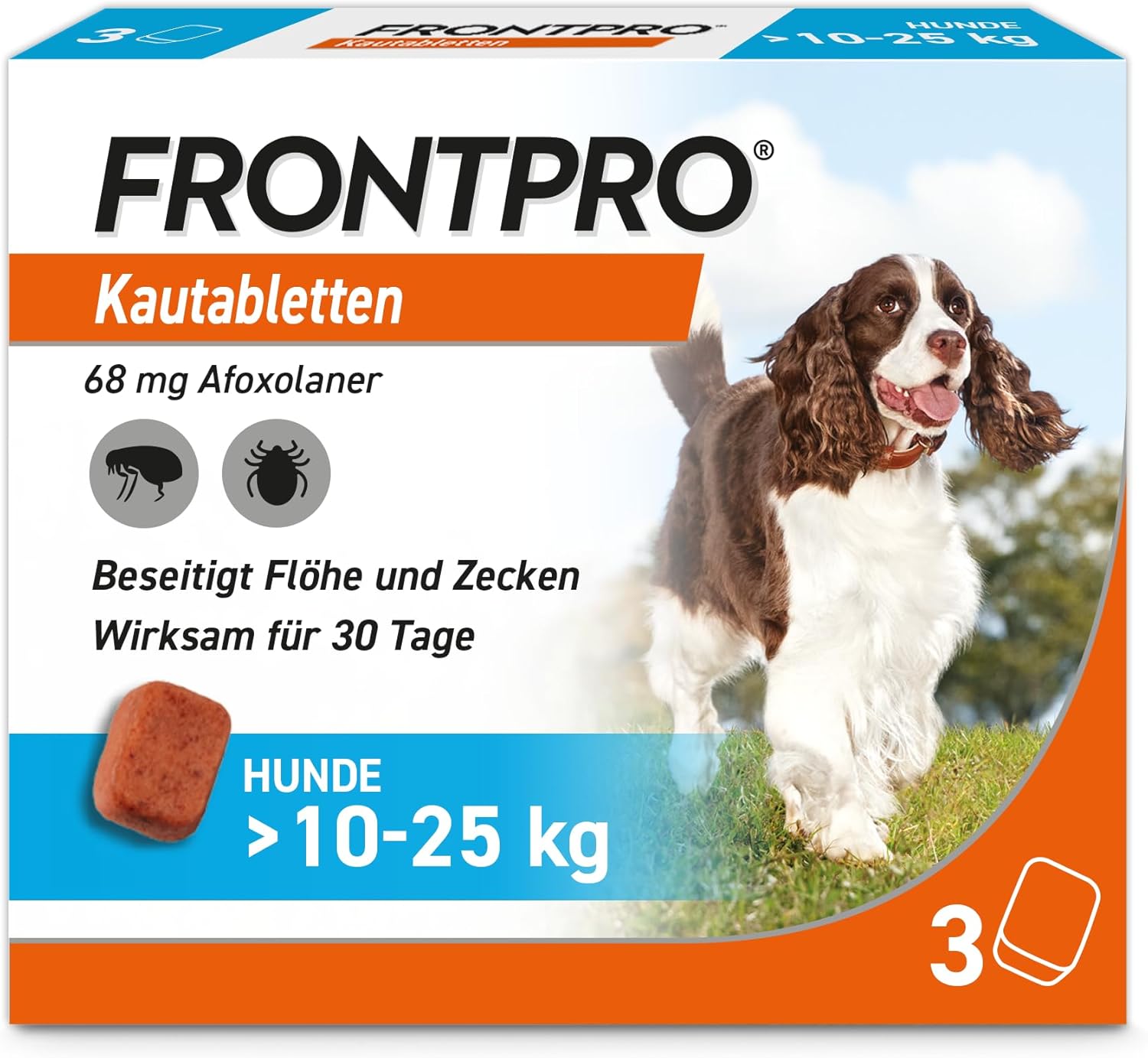 FRONTPRO Hund L - Kautablette gegen Zecken & Flöhe (Hunde 10 bis 25 kg) - 3X Kautabletten für 3 ...