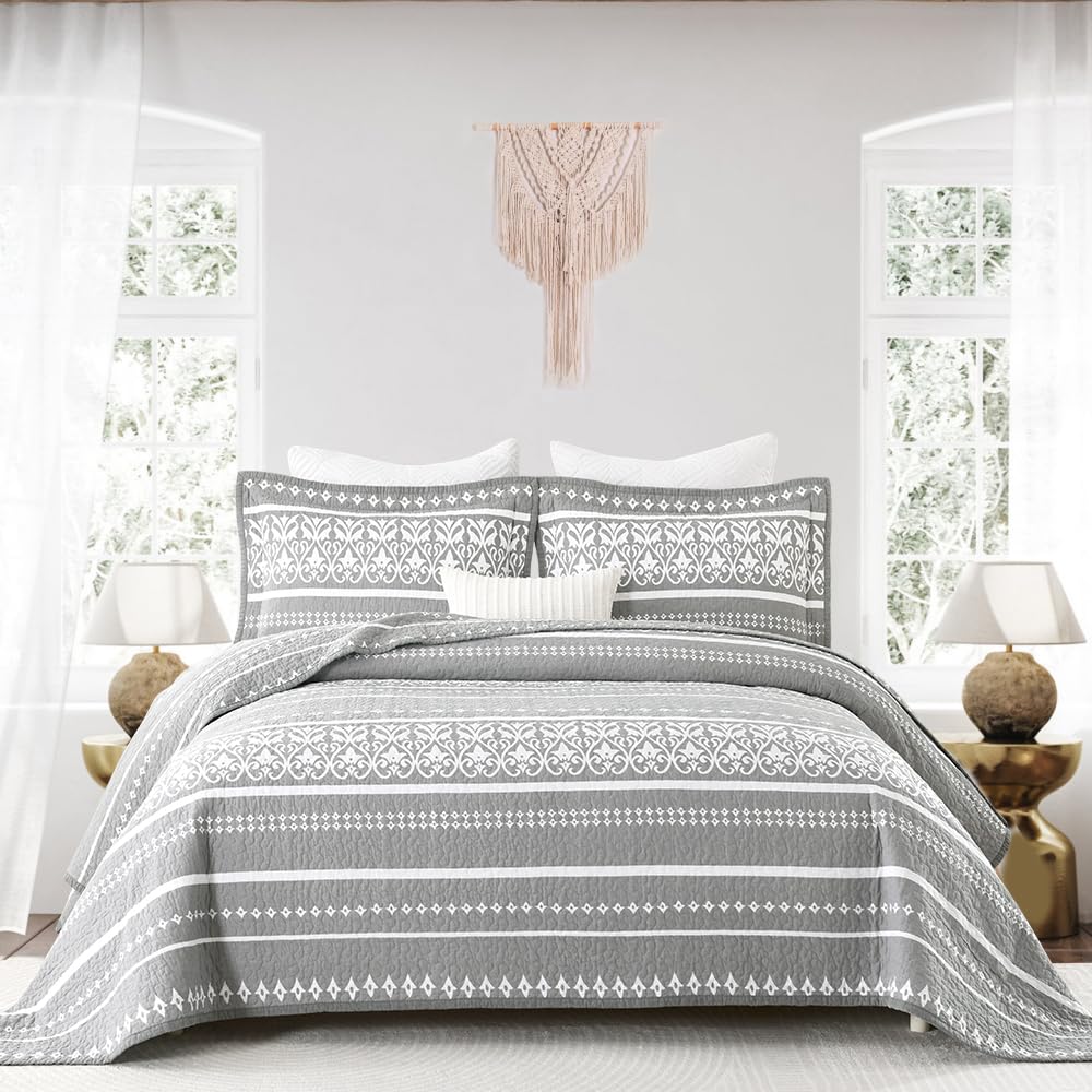 Amazon.com: Quilt Set King Size 100% Cotton Quilt Boho Bedding Set ...