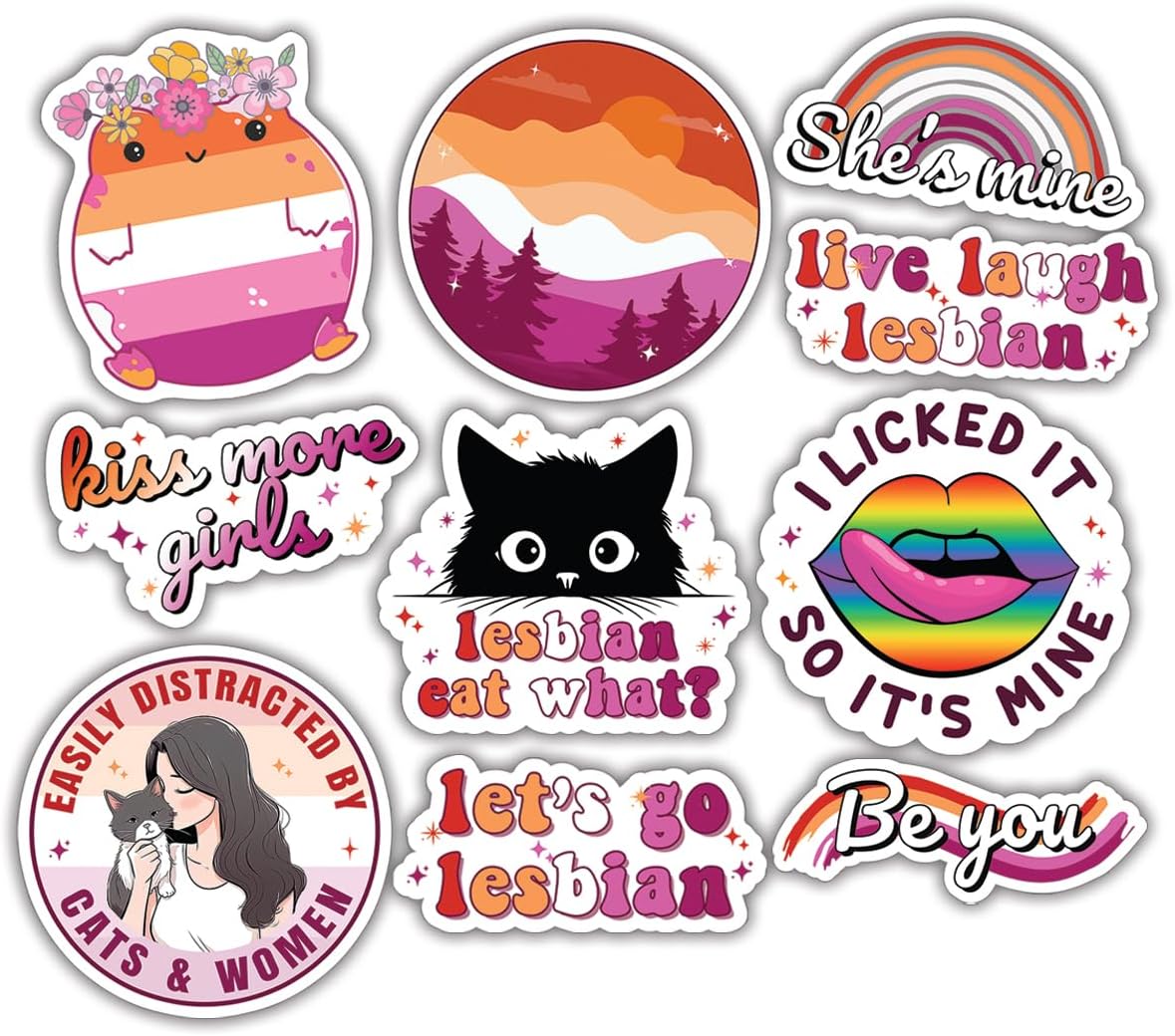 Amazon.com: 10pcs Lesbian Pride Sticker Sheet, LGBTQ+ Vinyl Decals ...
