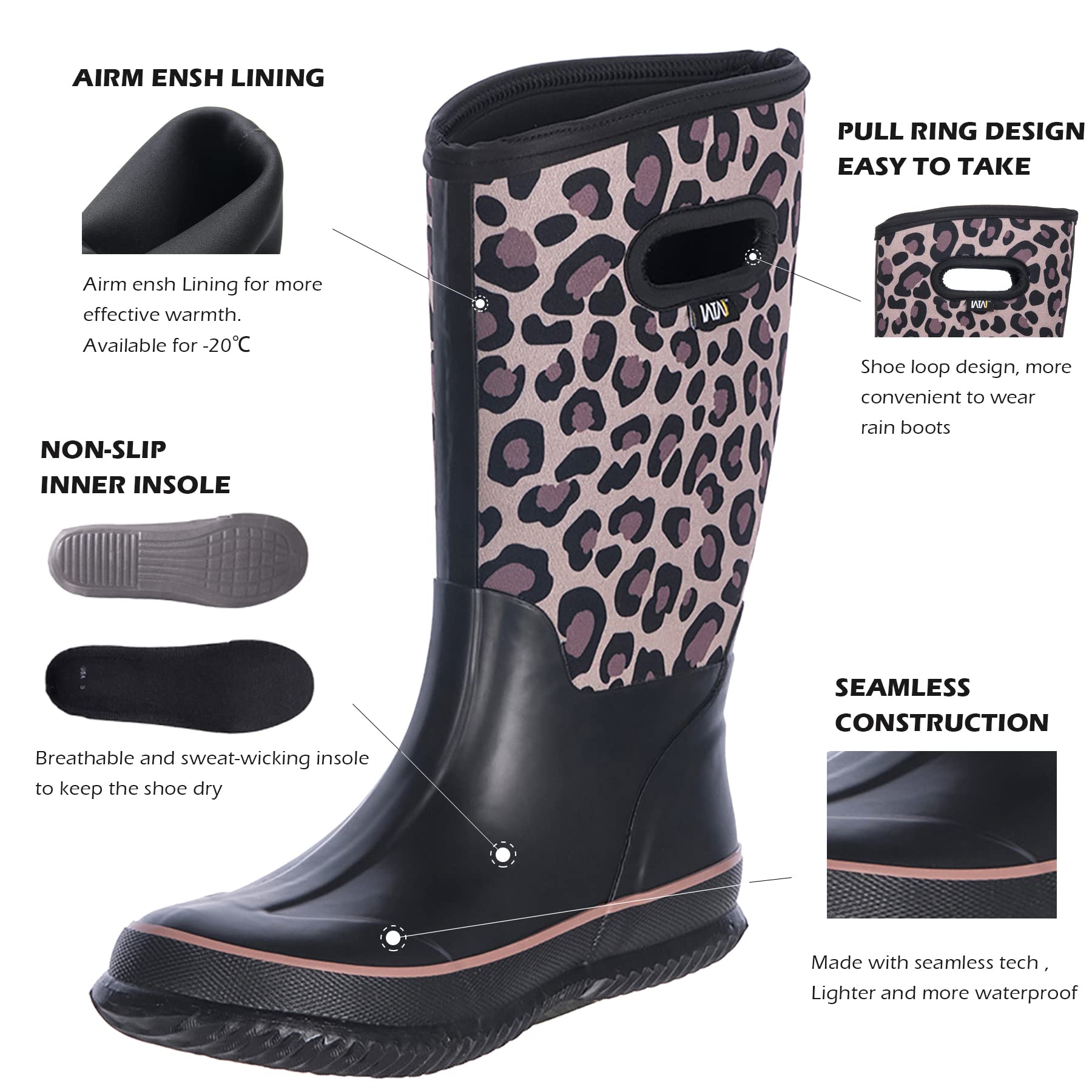 Snapklik.com : Womens Rubber Rain Boots - Mid Calf Waterproof Insulated ...