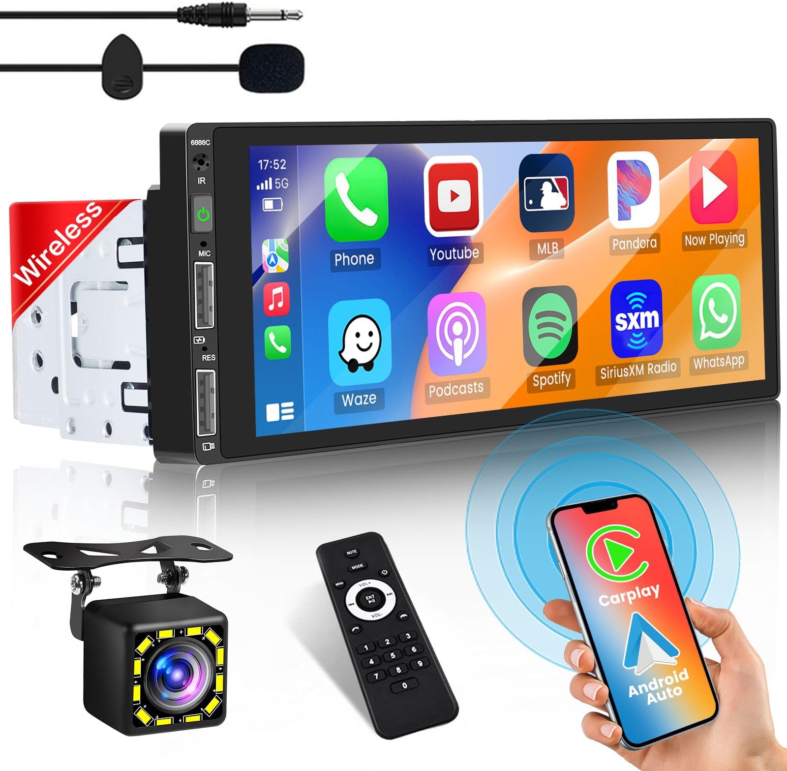 Amazon.com: Wireless Single Din Car Stereo with Apple Carplay,IPS Touch ...