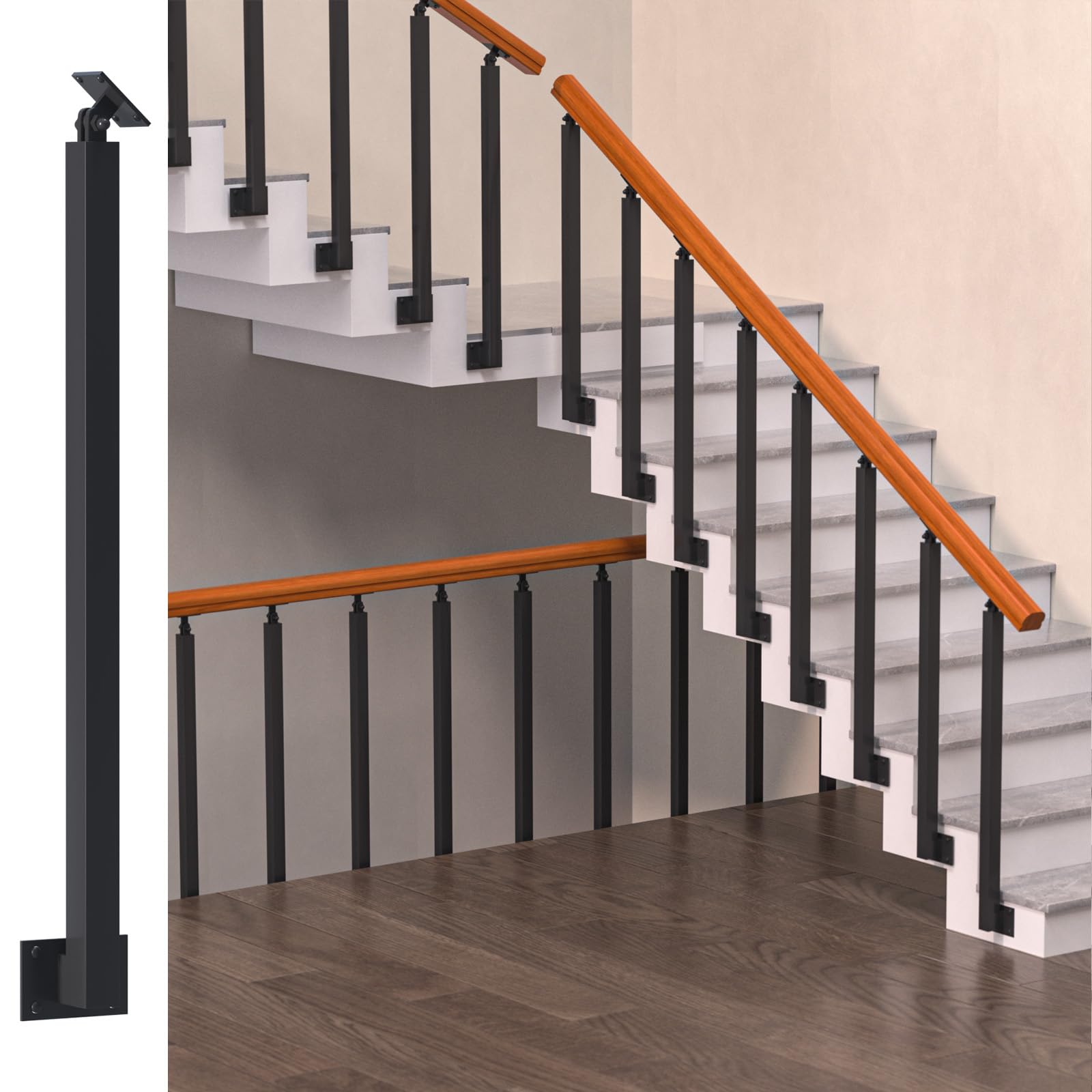 YOBEST Black Stair Balusters Post, Square Metal Railing Spindles ...