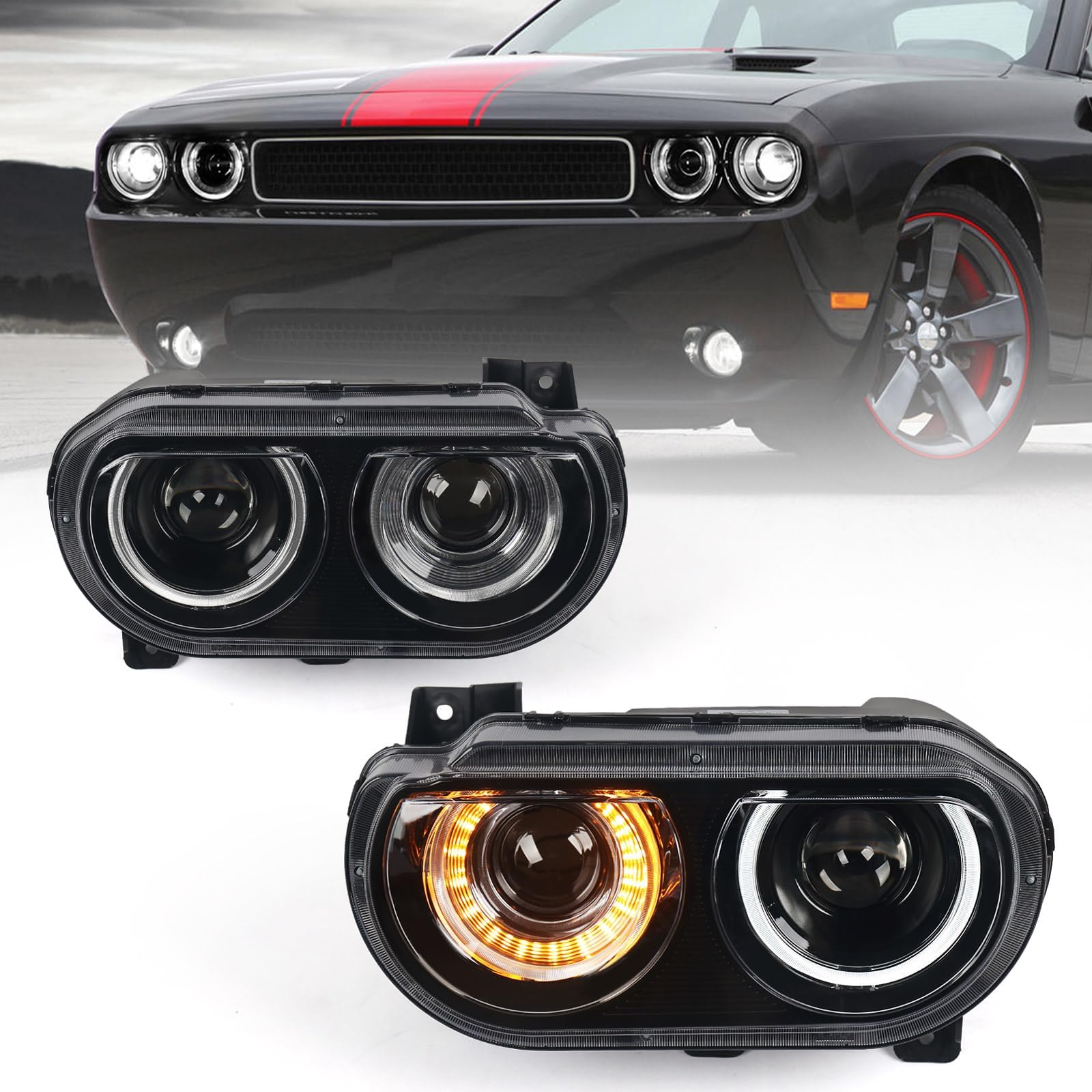 Amazon.com: VLINCAR LED Headlights Assembly for Dodge Challenger 2008 ...