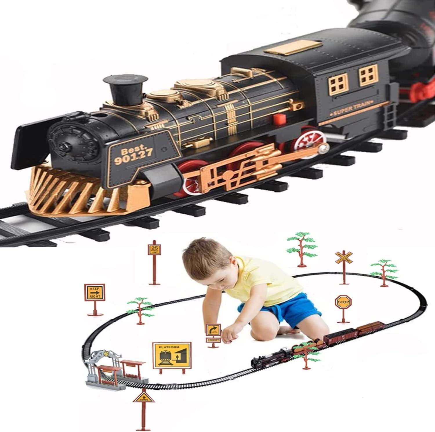 Arabest Train Toy,Electric Train Set Car Toy for Kids,Battery-Powered ...