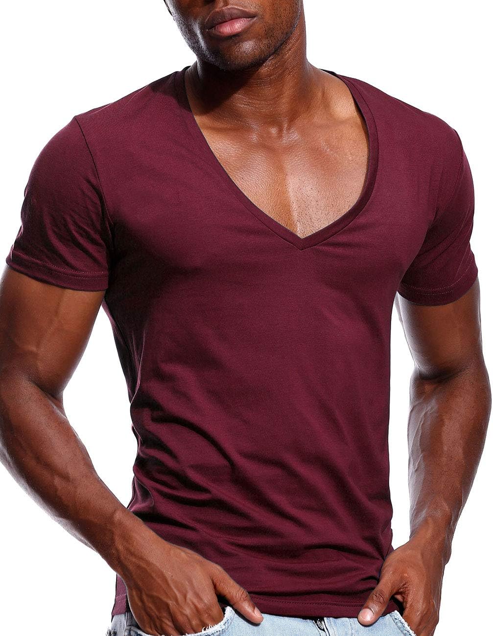 Make Skin Make Bone Mens Deep V Neck T Shirts Slim Fit Basic Tee Shirt ...