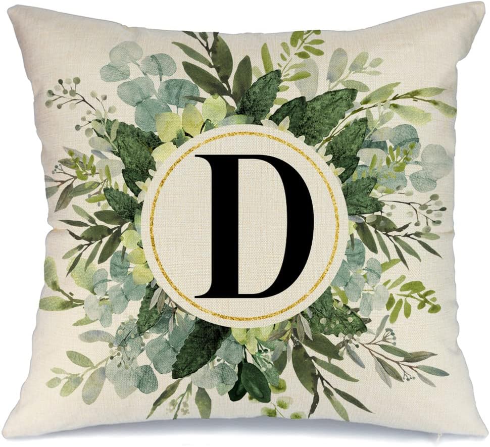 Amazon.com: GEEORY Monogram Letter D Pillow Covers Floral Decorative ...