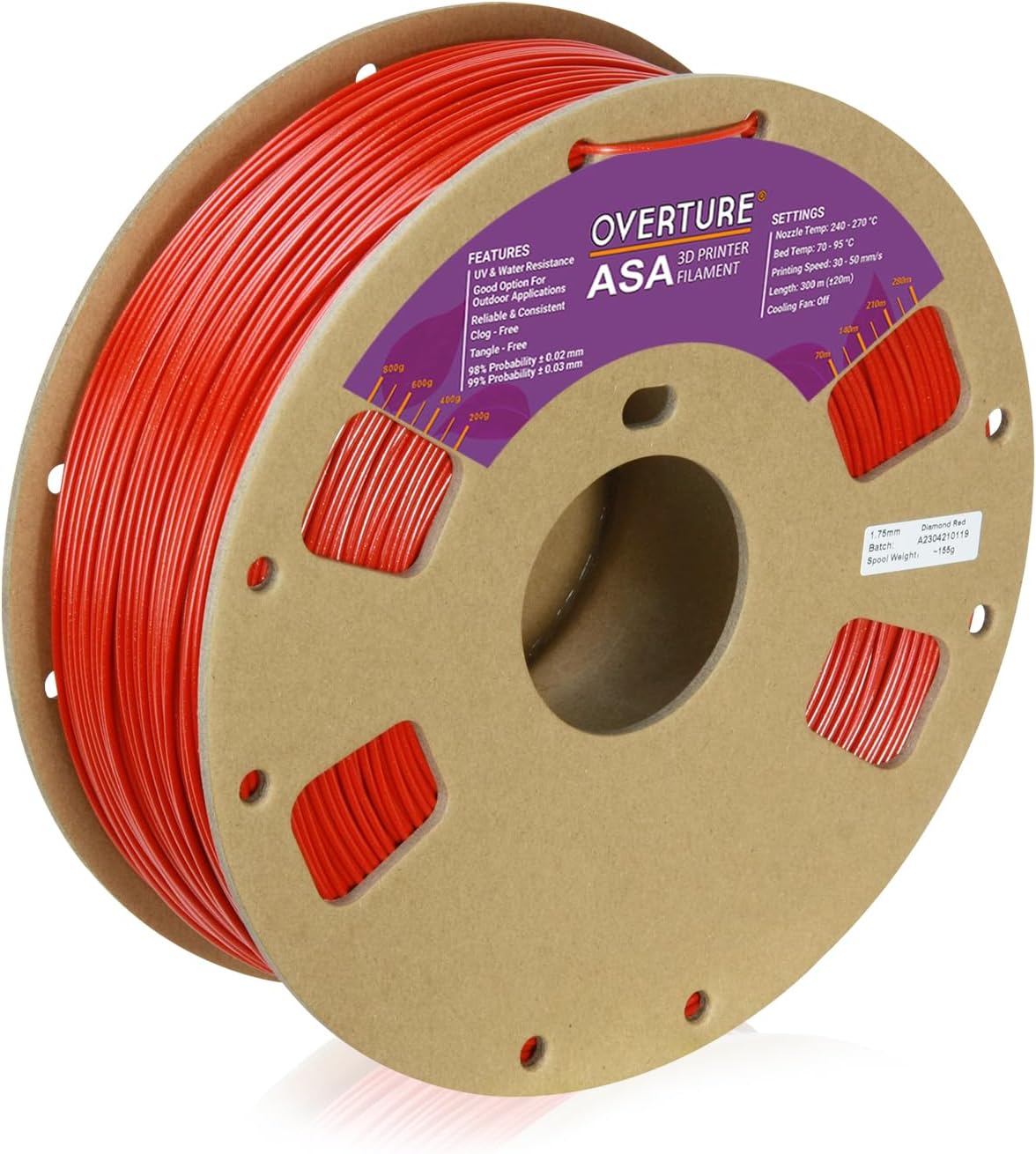 Amazon.com: OVERTURE ASA Filament 1.75mm, 1kg Spool (2.2lbs) 3D Printer ...