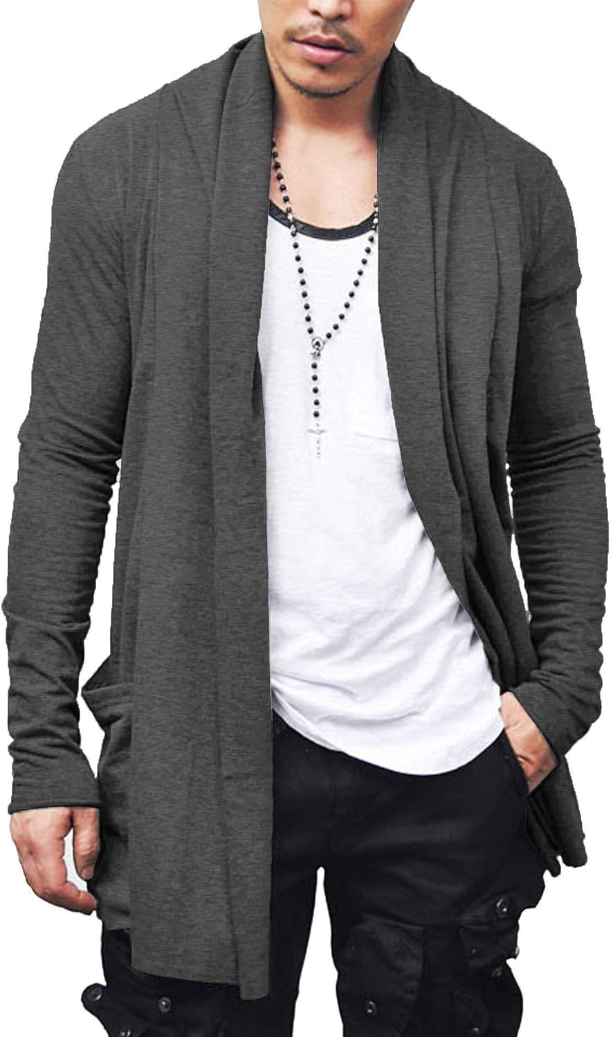 COOFANDY Men's Ruffle Shawl Collar Cardigan Premium Cotton Blend Long ...