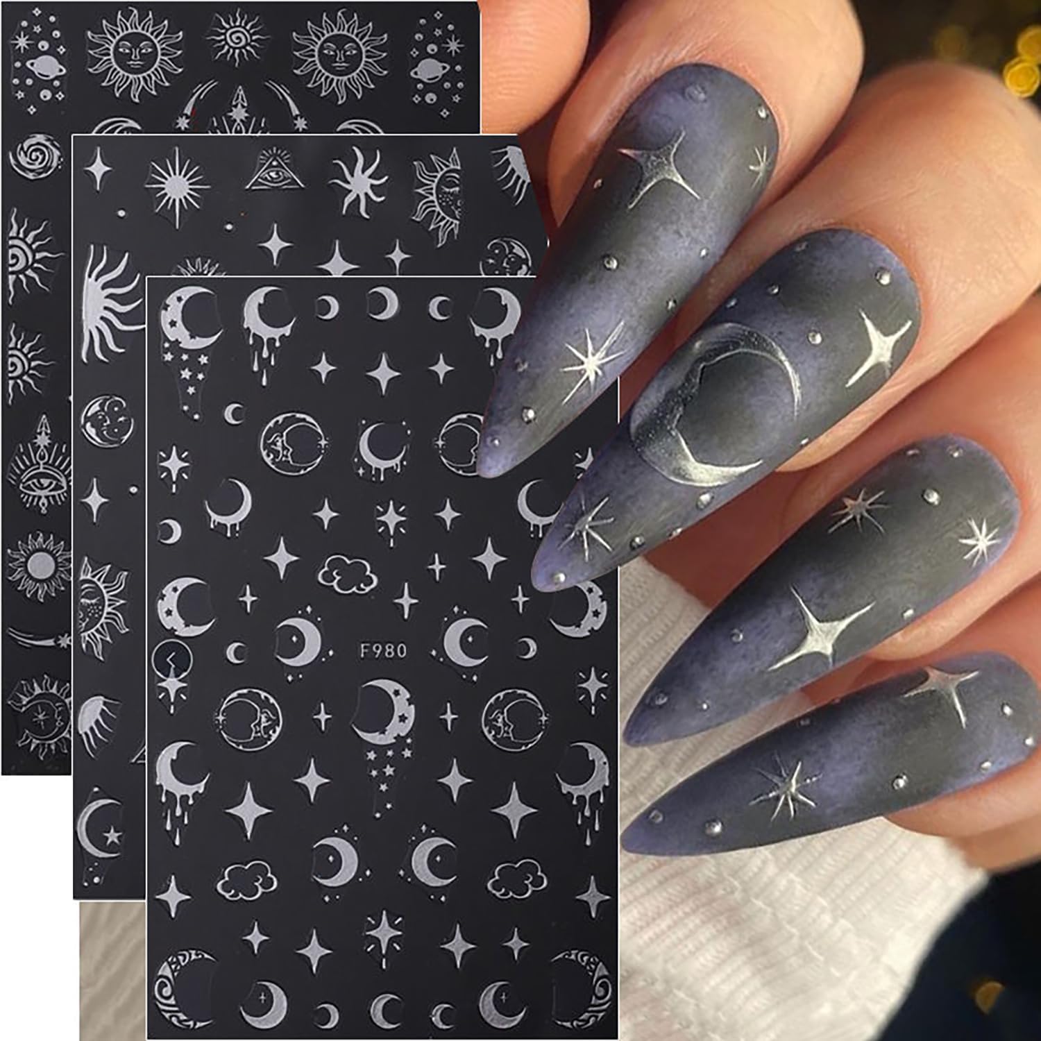 Amazon.com: Moon Star Nail Stickers 8 Sheets Nail Stickers for Nail Art ...