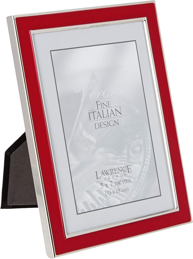 Lawrence Frames Silver Plated 5 by 7 Metal with Red Enamel Picture ...