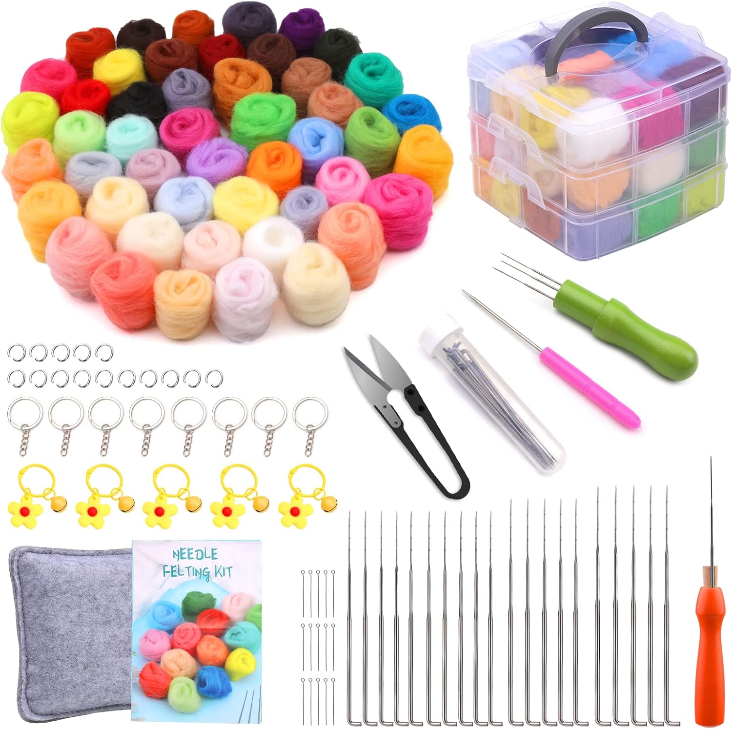 Amazon.com: JUPEAN 118 Pcs Needle Felting Kit Wool Roving 48 Colors Set ...