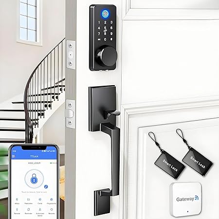 WiFi Smart Keyless Entry Door Lock Set w/Front Door Handle, 0.1s ...