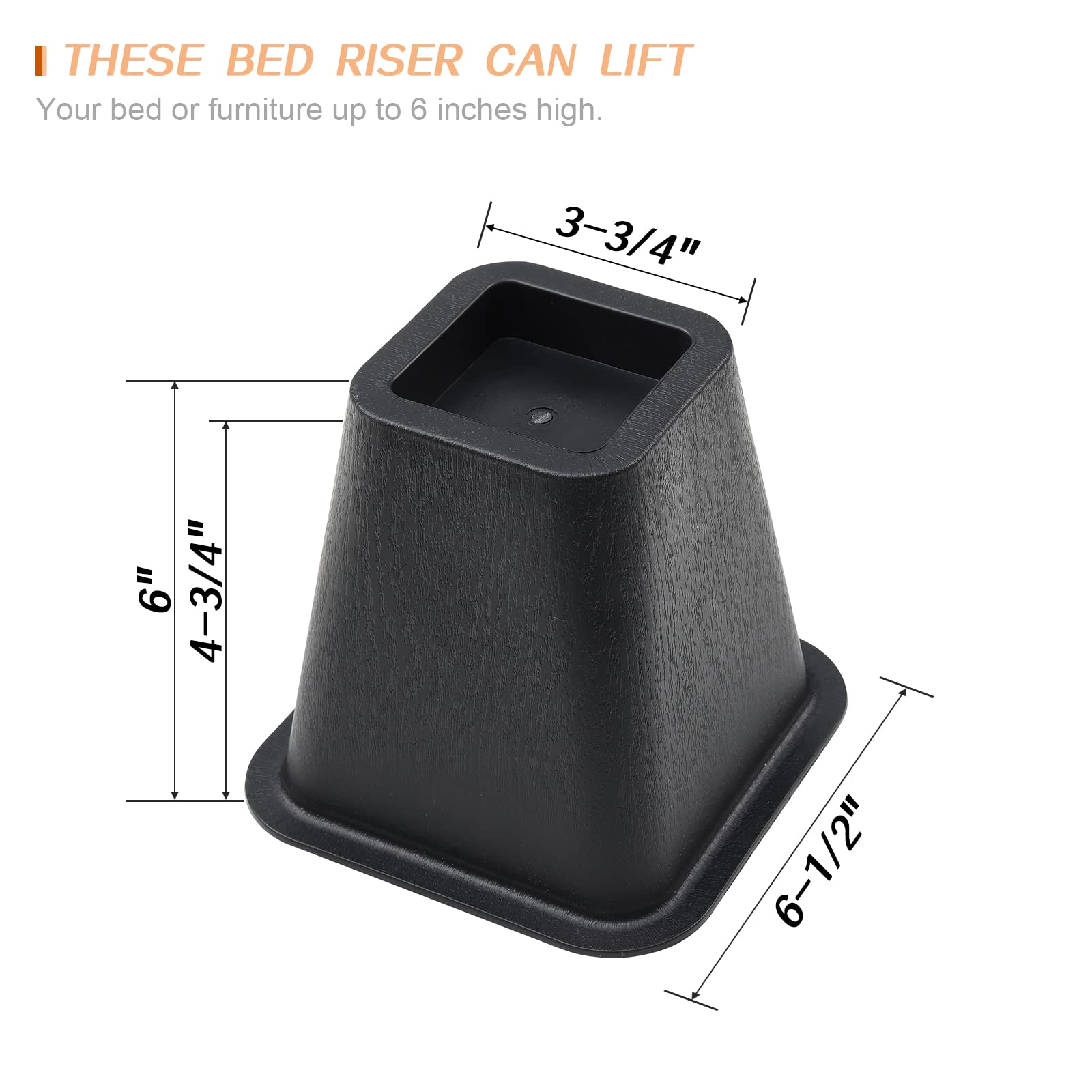 Snapklik.com : Bed Risers 6 Inch Heavy Duty, Square Furniture Frame ...