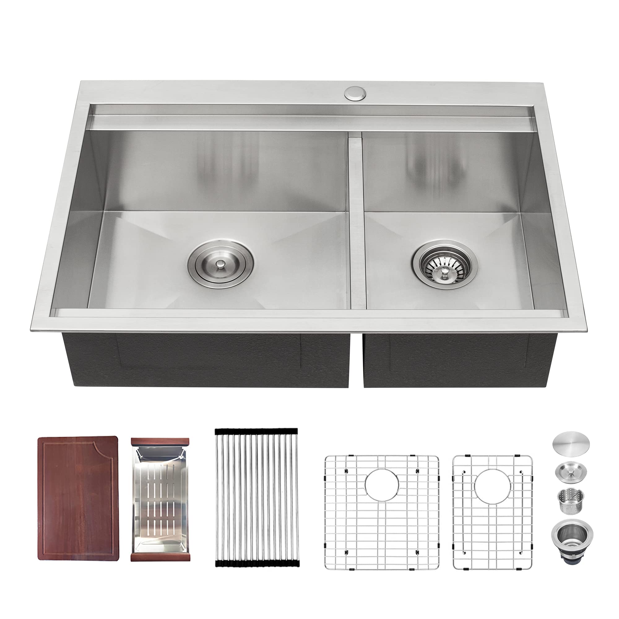 Buy Logmey 33 Drop In Kitchen Sink Double - 33x22 inch Low Divide ...