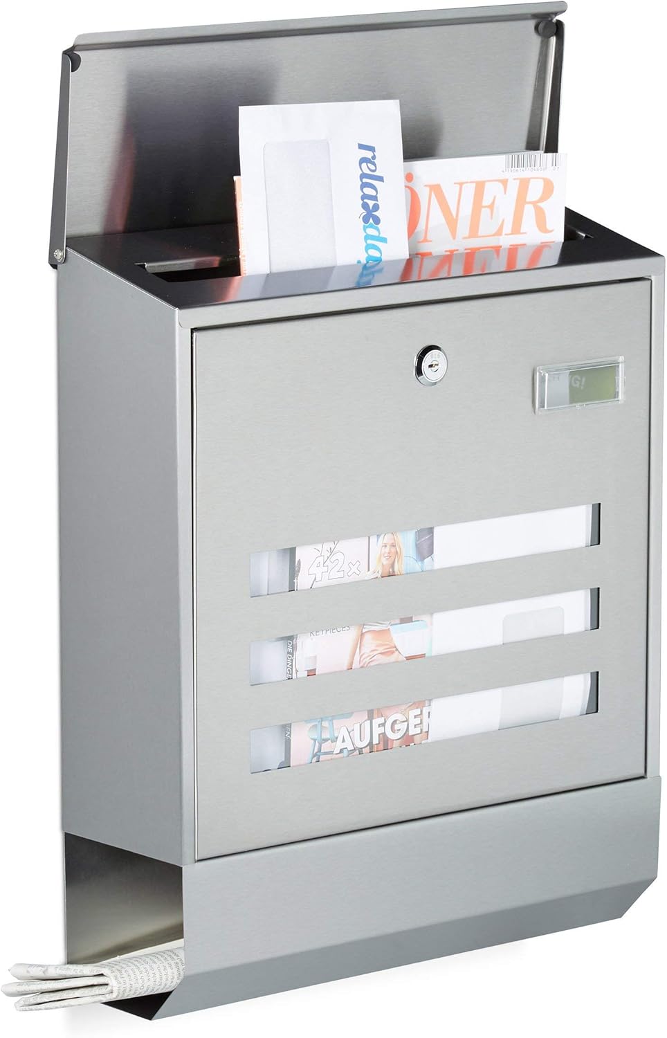 Amazon.com: Relaxdays Stainless Steel Letterbox with Newspaper Slot ...