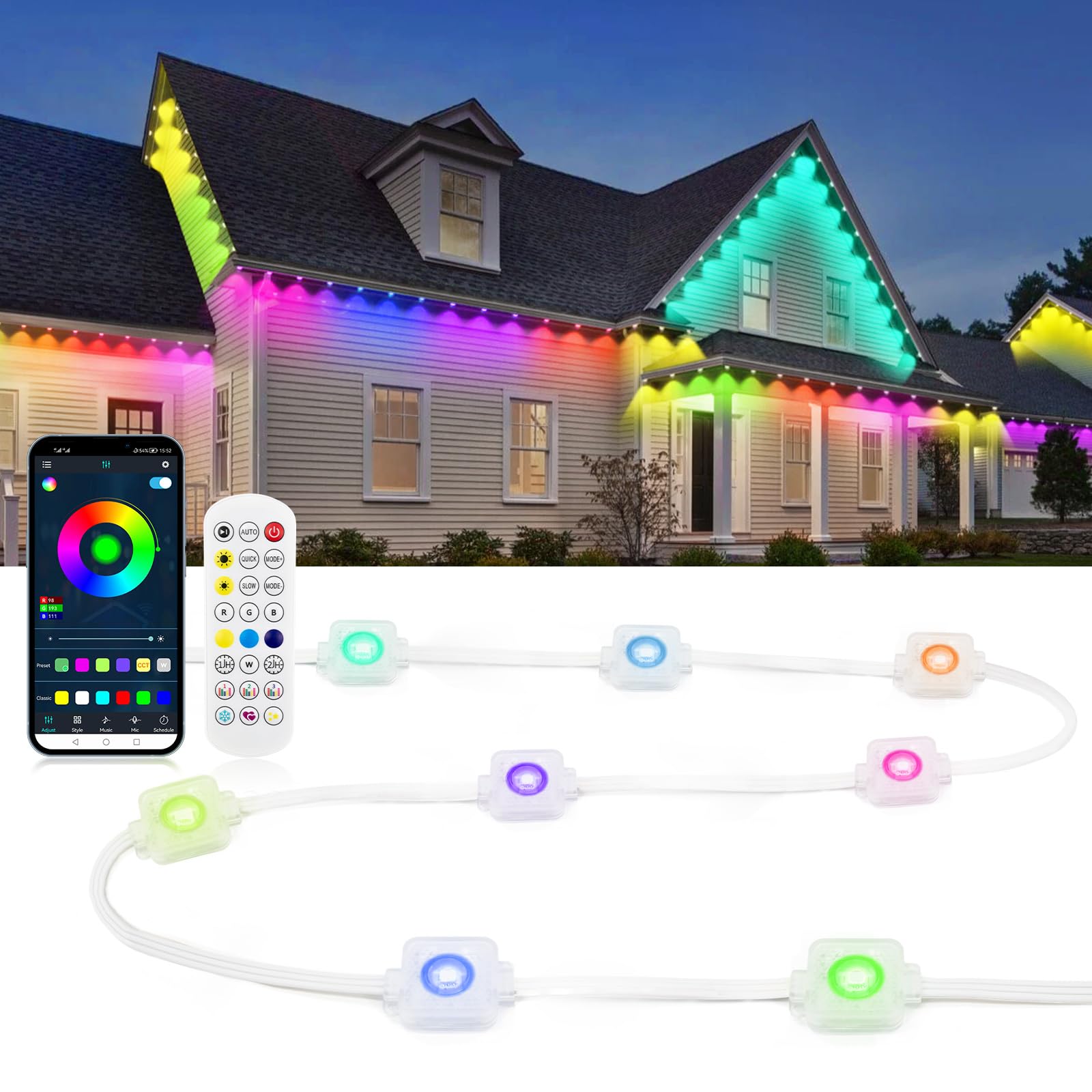 Permanent Outdoor Lights 15M, Smart RGBIC Eaves Lights 30 LED, String ...