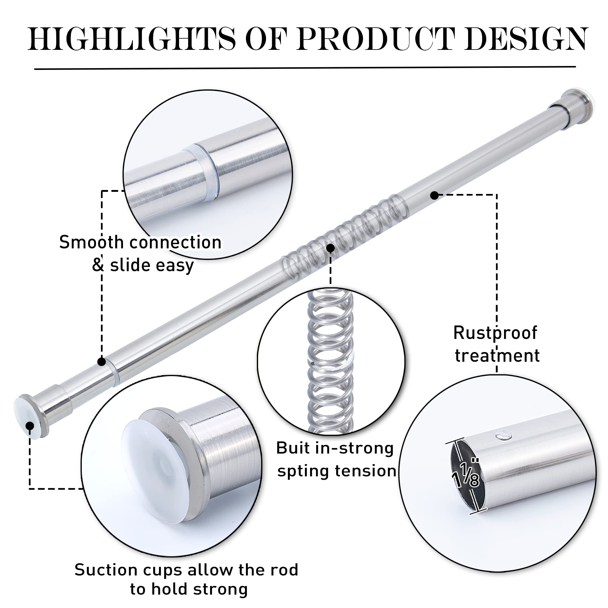 NICETOWN Heavy Duty Spring Tension Rod for Tie up Shades, Adjustable ...