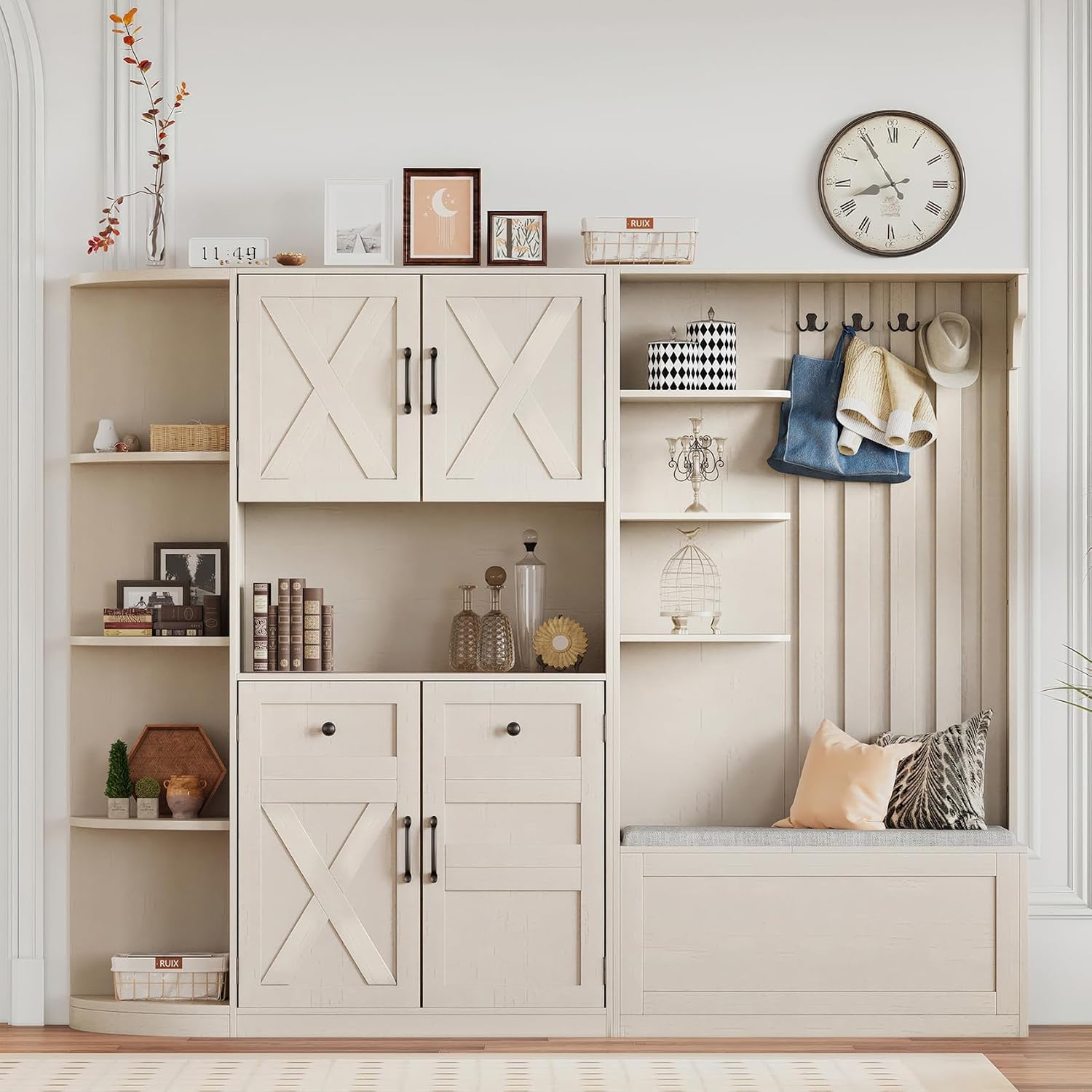 Amazon.com: Multifunctional Hall Tree with Shoe Bench & Storage Cabinet ...