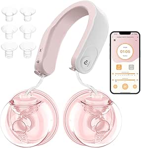 Bellababy Wearable Breast Pump, Hands-Free Electric Double Breast Pump Hanging-Neck Heating Tech ...