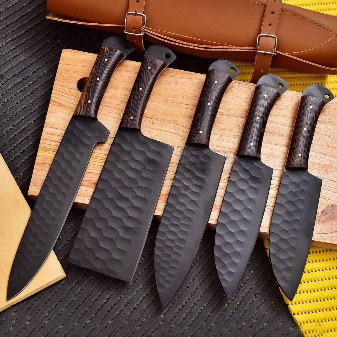 HIJR Handmade 5-Pieces D2 Steel Chef Knife Kitchen Knife Set Black ...