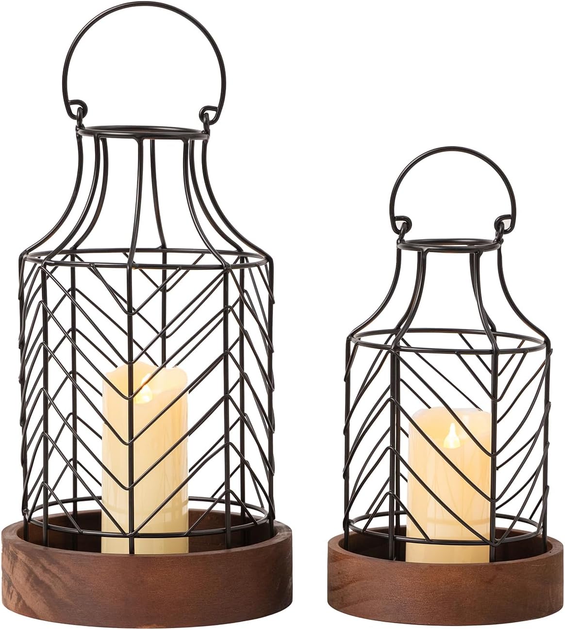 Amazon.com: Rustic Wire Metal Cloche Set of 2 Candle Lantern Decorative ...