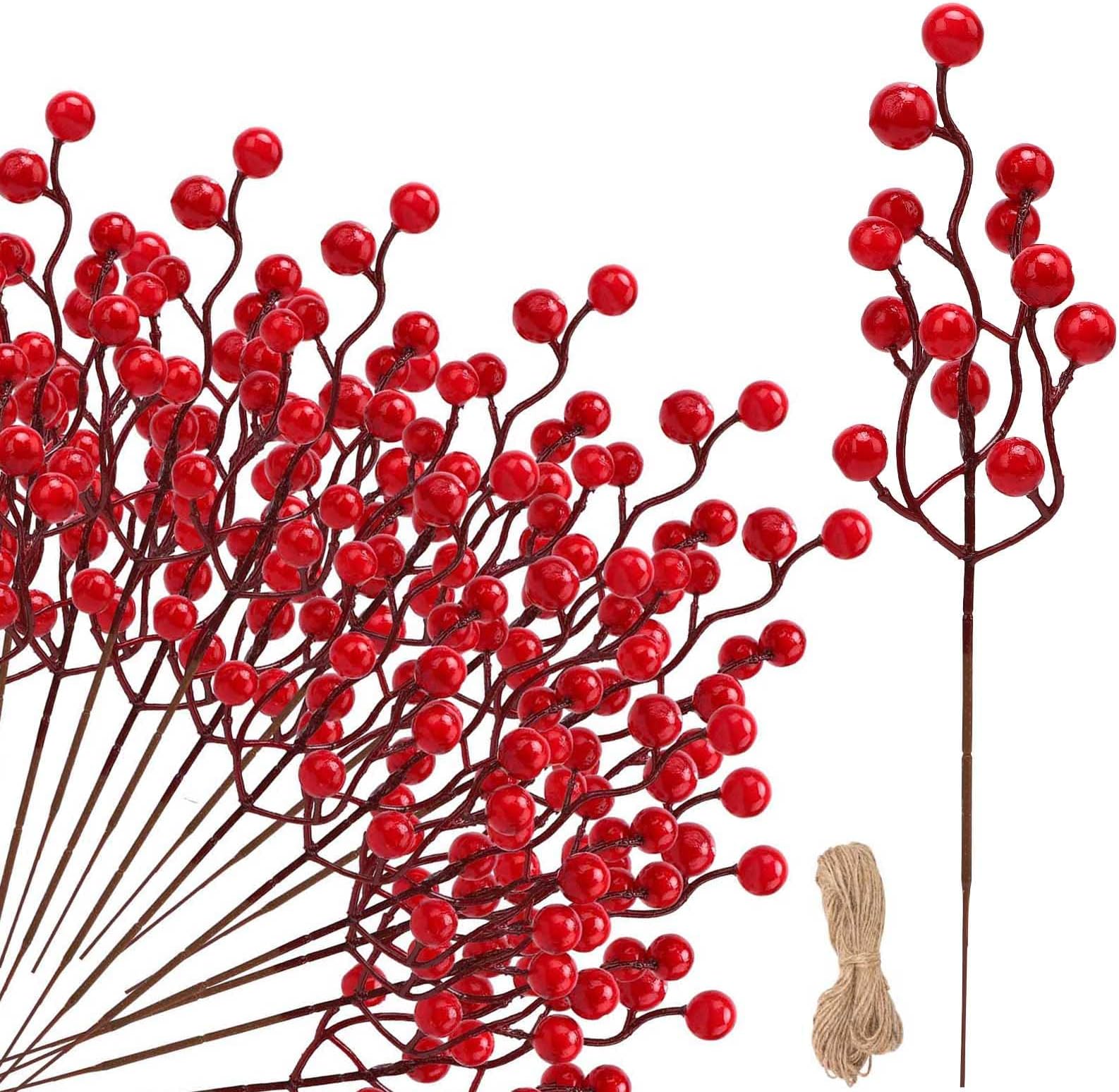 Amazon.com: 20 Pack Artificial Silver Berry Stems, 7.1 Inch Burgundy ...