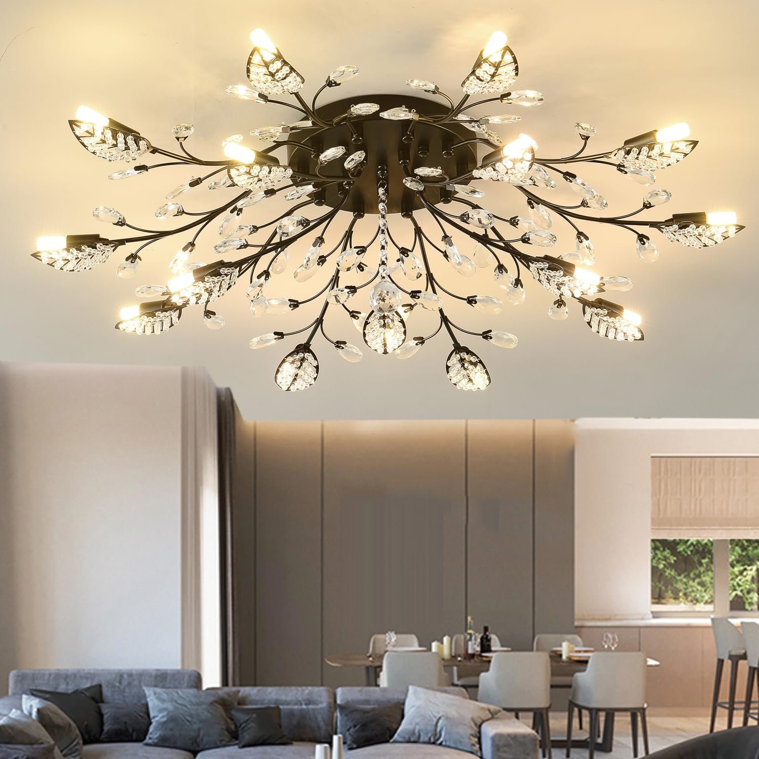 Crystal Chandeliers With Leaves Geyser 6 Arm Gold Leaf Wrought Iron