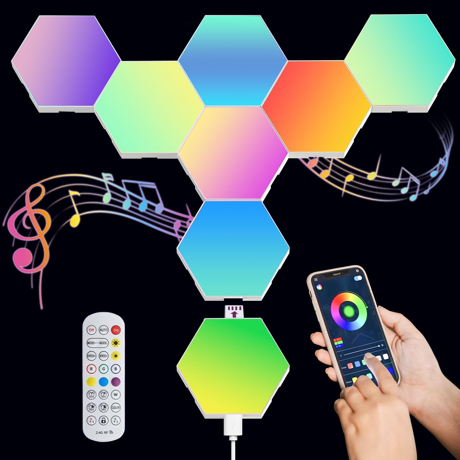 BritPick Hexagon LED Lights, 8 Pack RGB Led Hexagon Wall Lights with ...