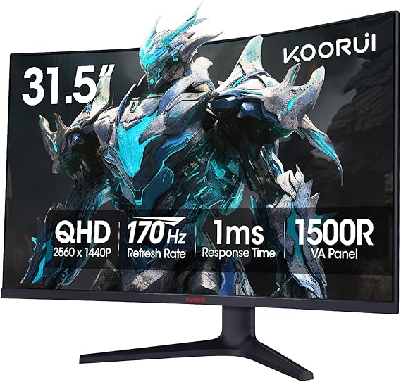 Amazon.com: KOORUI 32 inch Curved Gaming Monitor - QHD (2560 x 1440) 2K Display, 170Hz 144Hz ...