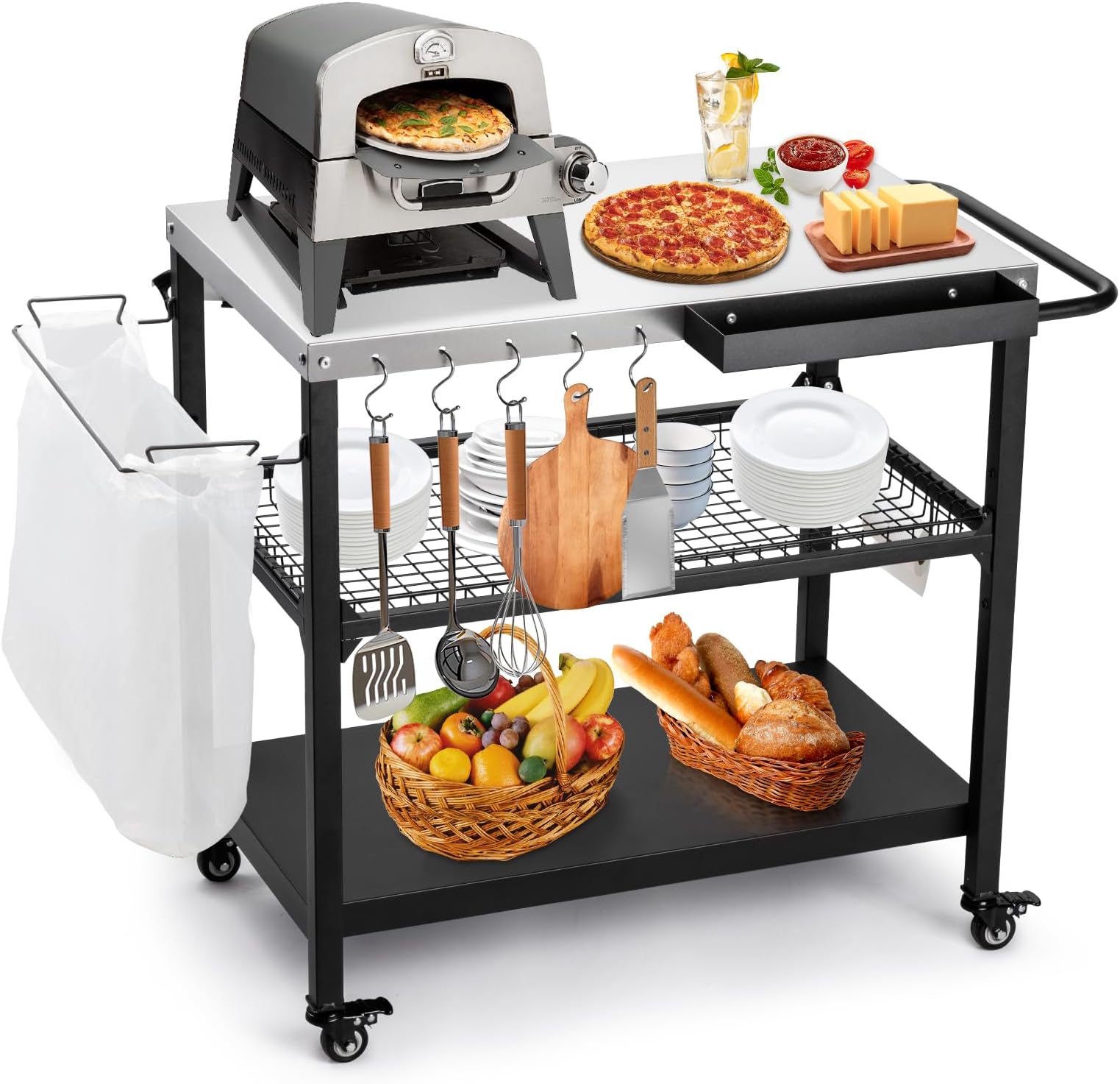 Amazon.com: GVGBUK Grill Cart Table with Wheels, with Trash Bag Holder ...
